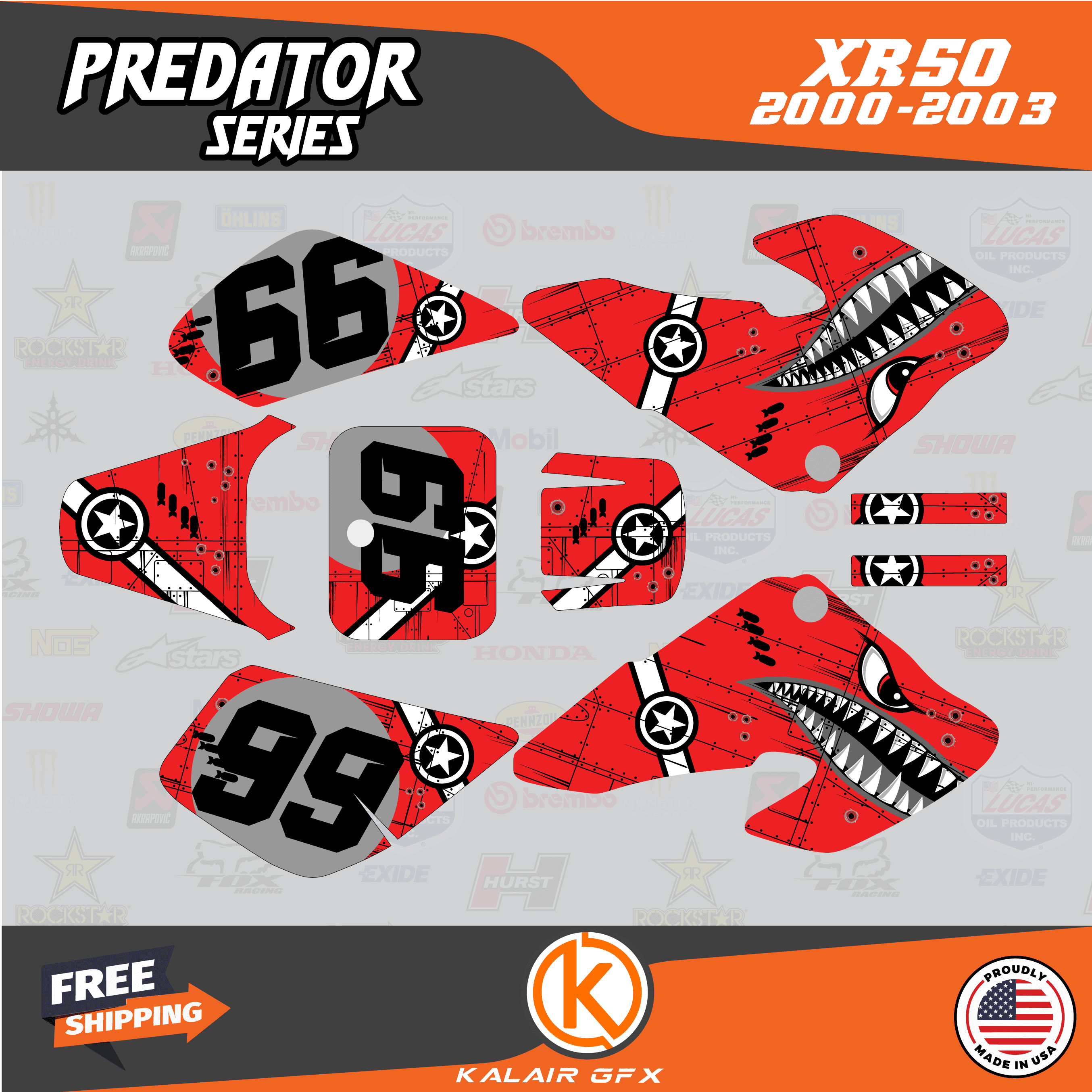 Kalair GFX Graphics Kit for Honda XR50 (2000-2003) Predator Series ...