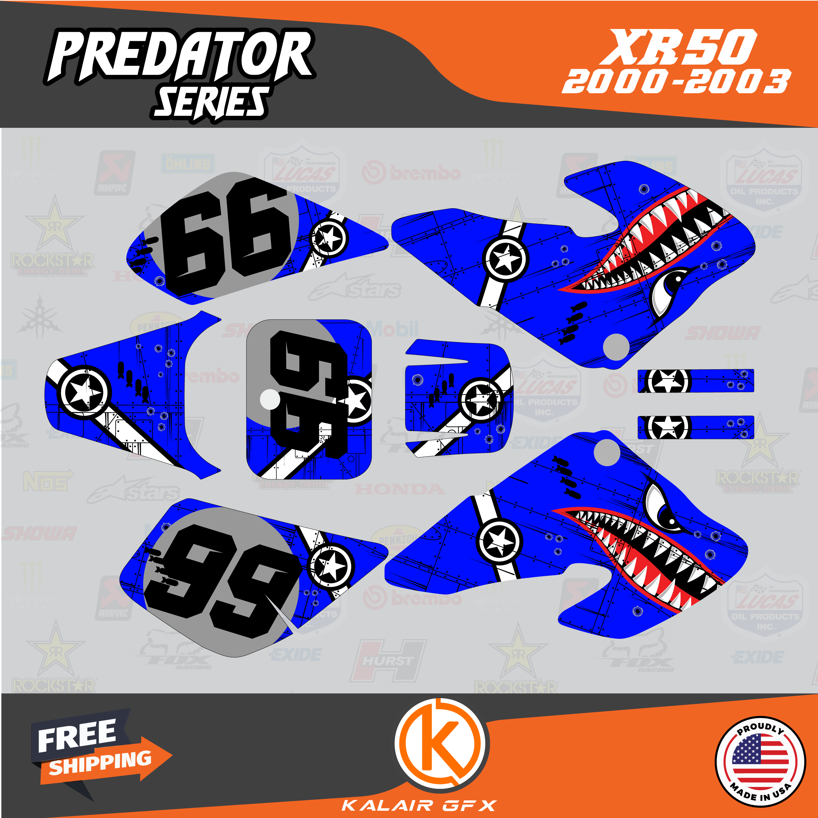 Kalair GFX Graphics Kit for Honda XR50 (2000-2003) Predator Series ...