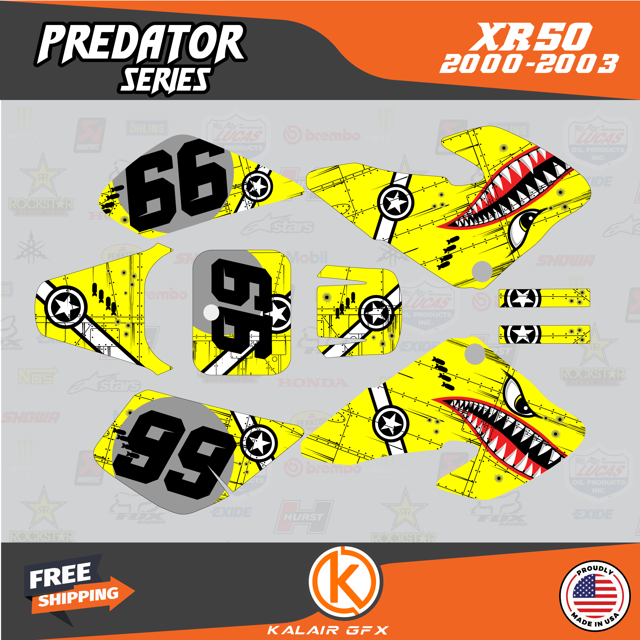 Kalair GFX Graphics Kit for Honda XR50 (2000-2003) Predator Series ...