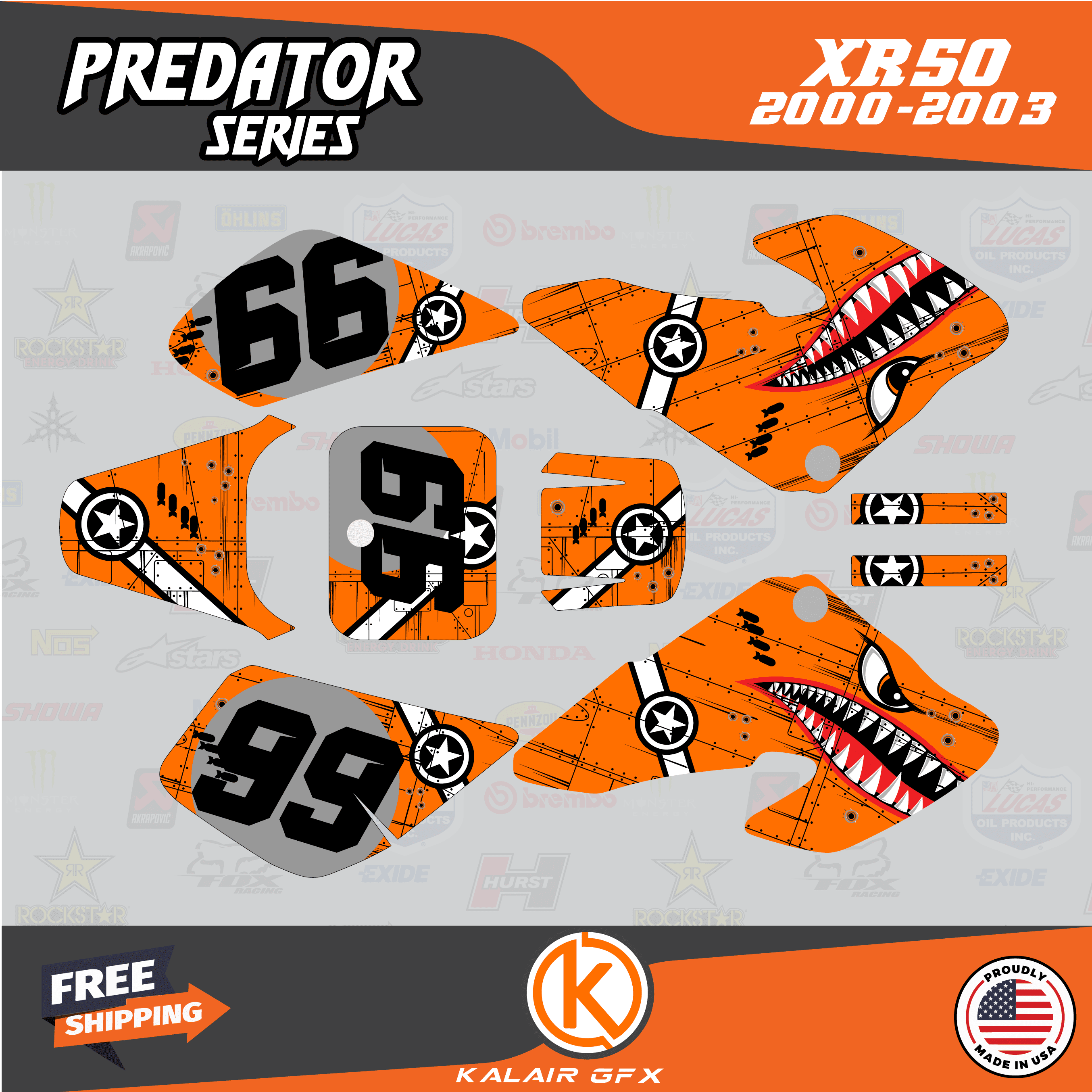 Kalair GFX Graphics Kit for Honda XR50 (2000-2003) Predator Series ...
