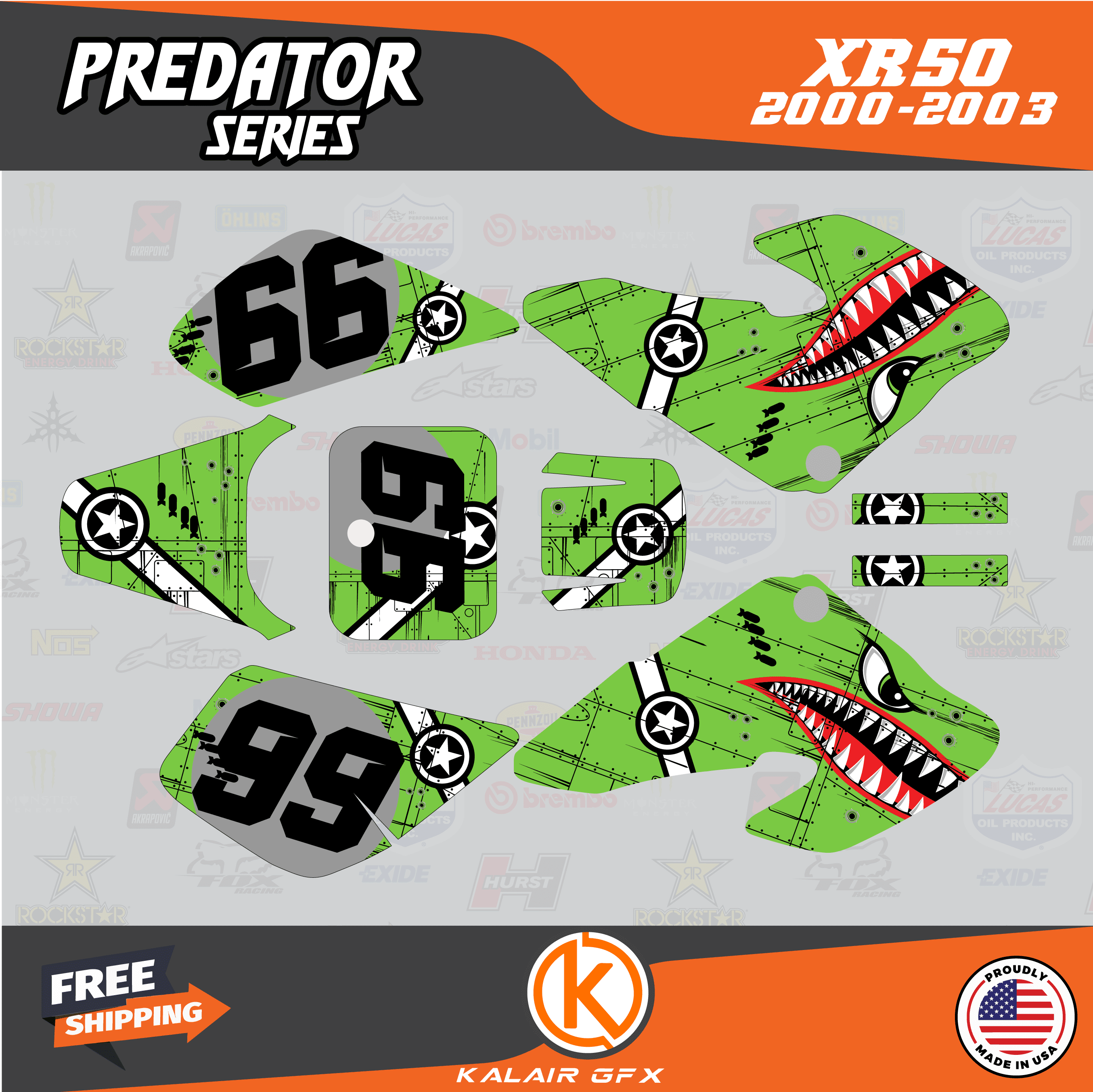 Kalair GFX Graphics Kit for Honda XR50 (2000-2003) Predator Series ...
