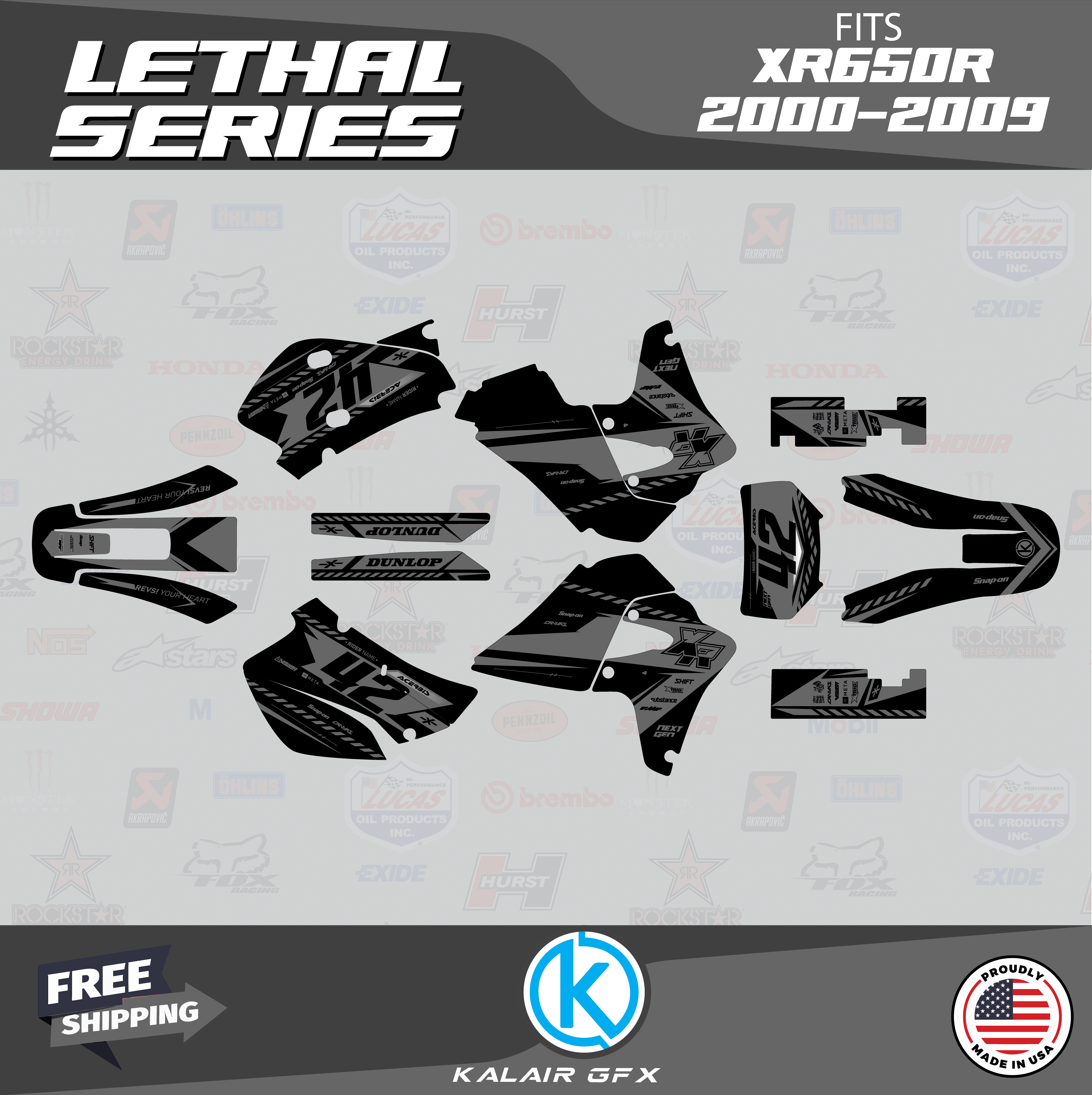 Kalair GFX Graphics Kit for Honda XR650R (2000-2009) Lethal Series ...