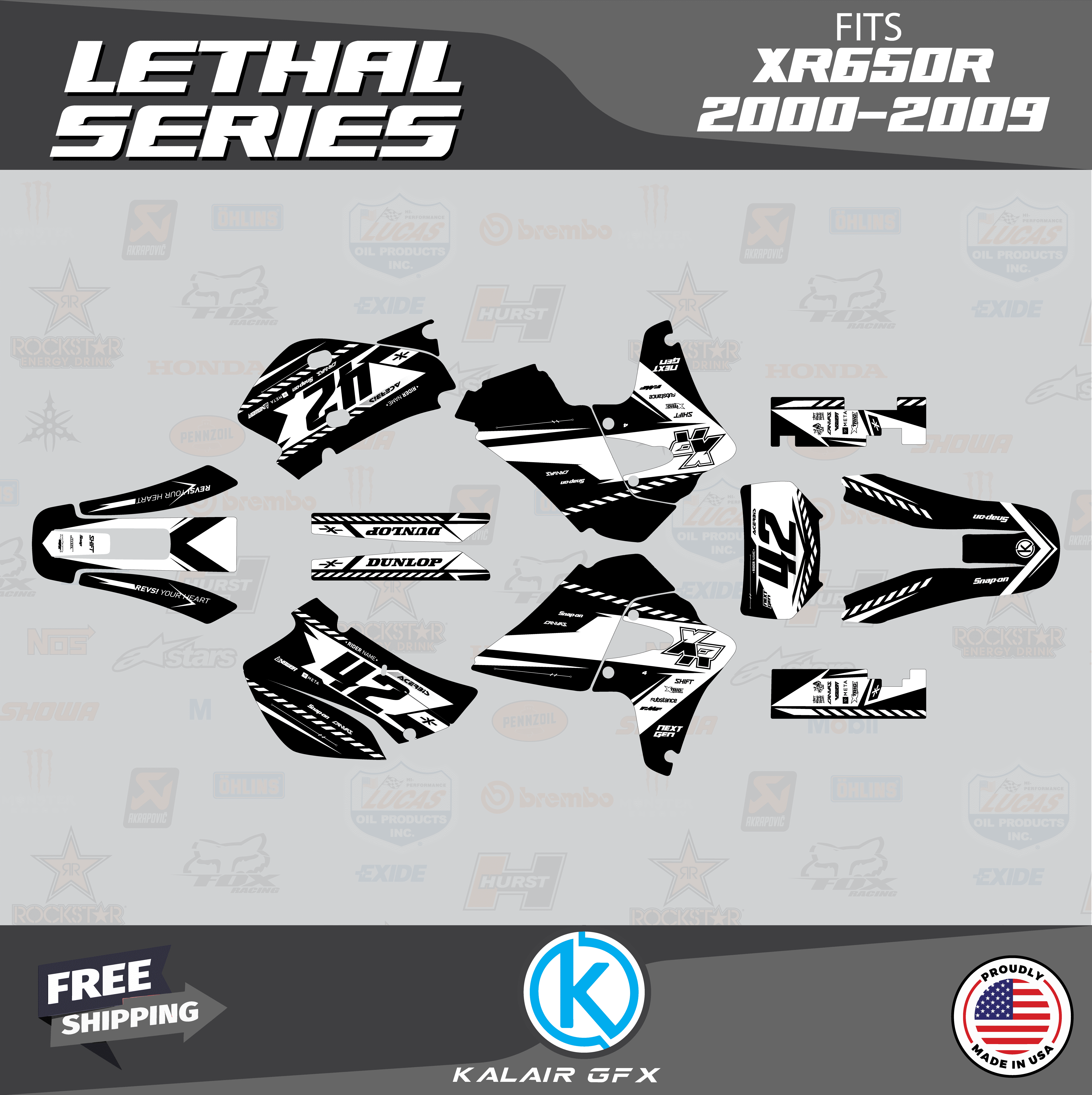Kalair GFX Graphics Kit for Honda XR650R (2000-2009) Lethal Series ...