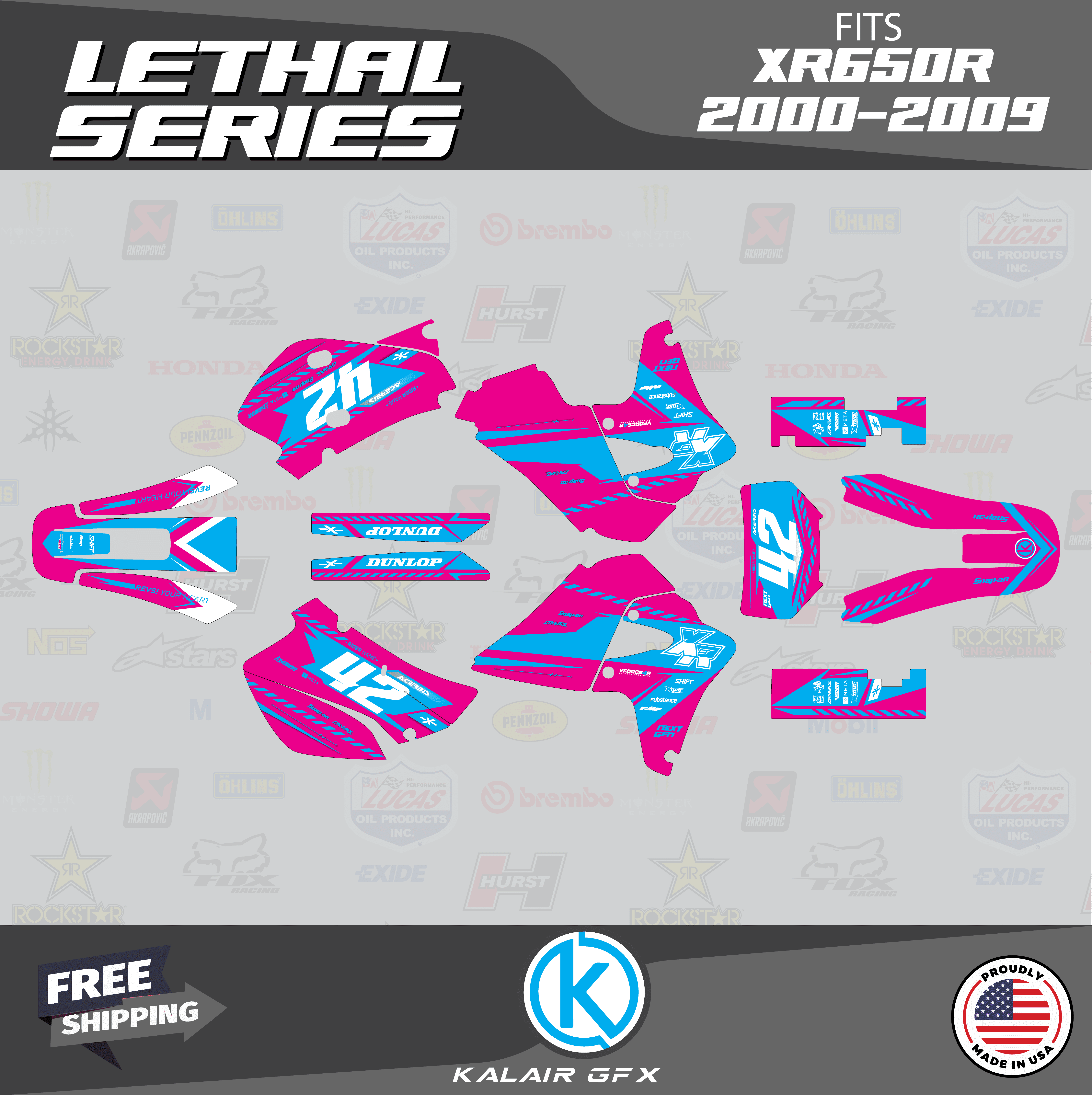 Kalair GFX Graphics Kit for Honda XR650R (2000-2009) Lethal Series ...