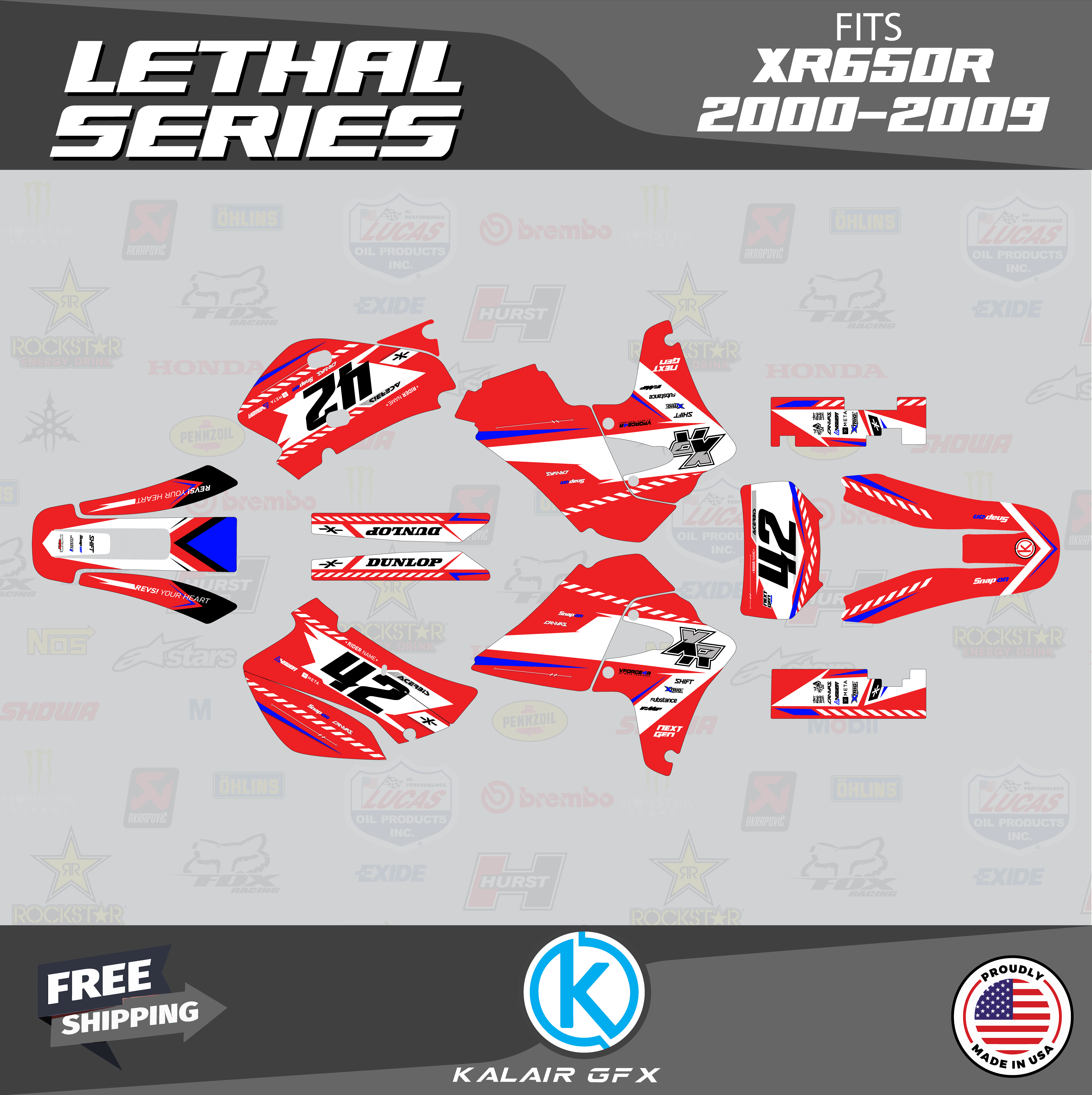 Kalair GFX Graphics Kit for Honda XR650R (2000-2009) Lethal Series ...