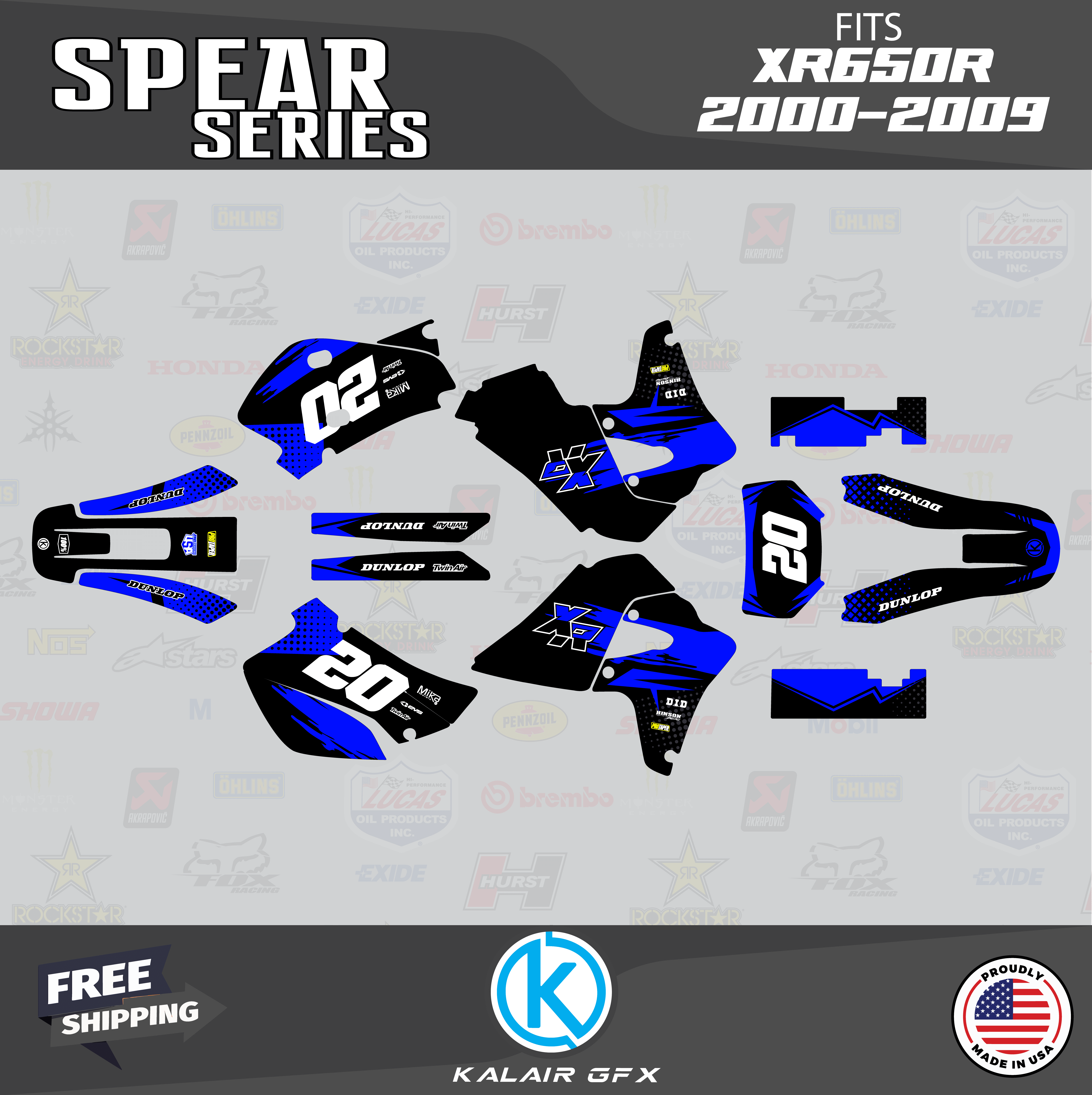 Kalair GFX Graphics Kit for Honda XR650R (2000-2009) Spear Series ...