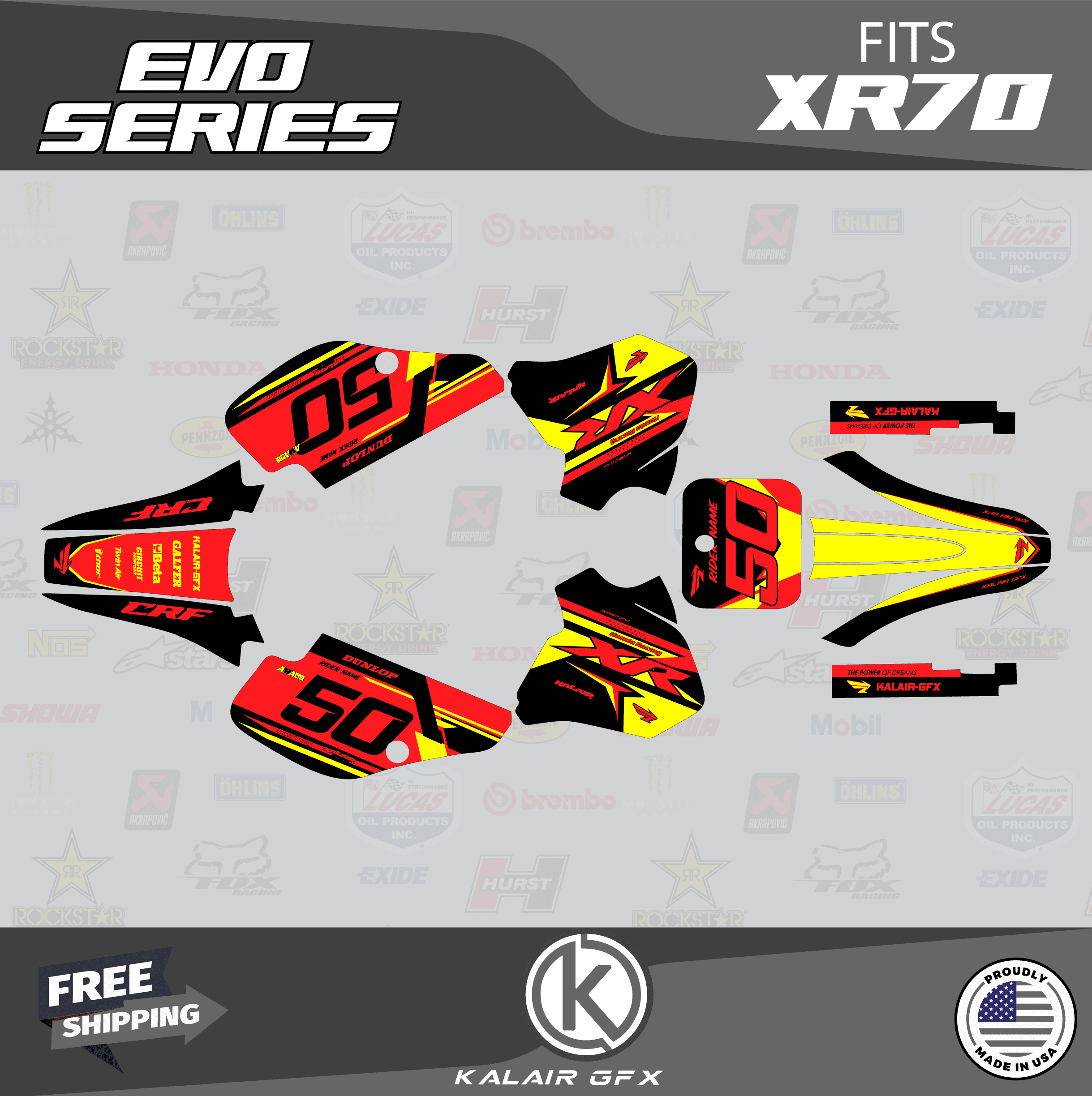 Kalair GFX Graphics Kit for Honda XR70 (1997-2000) Evo Series - Walmart.com