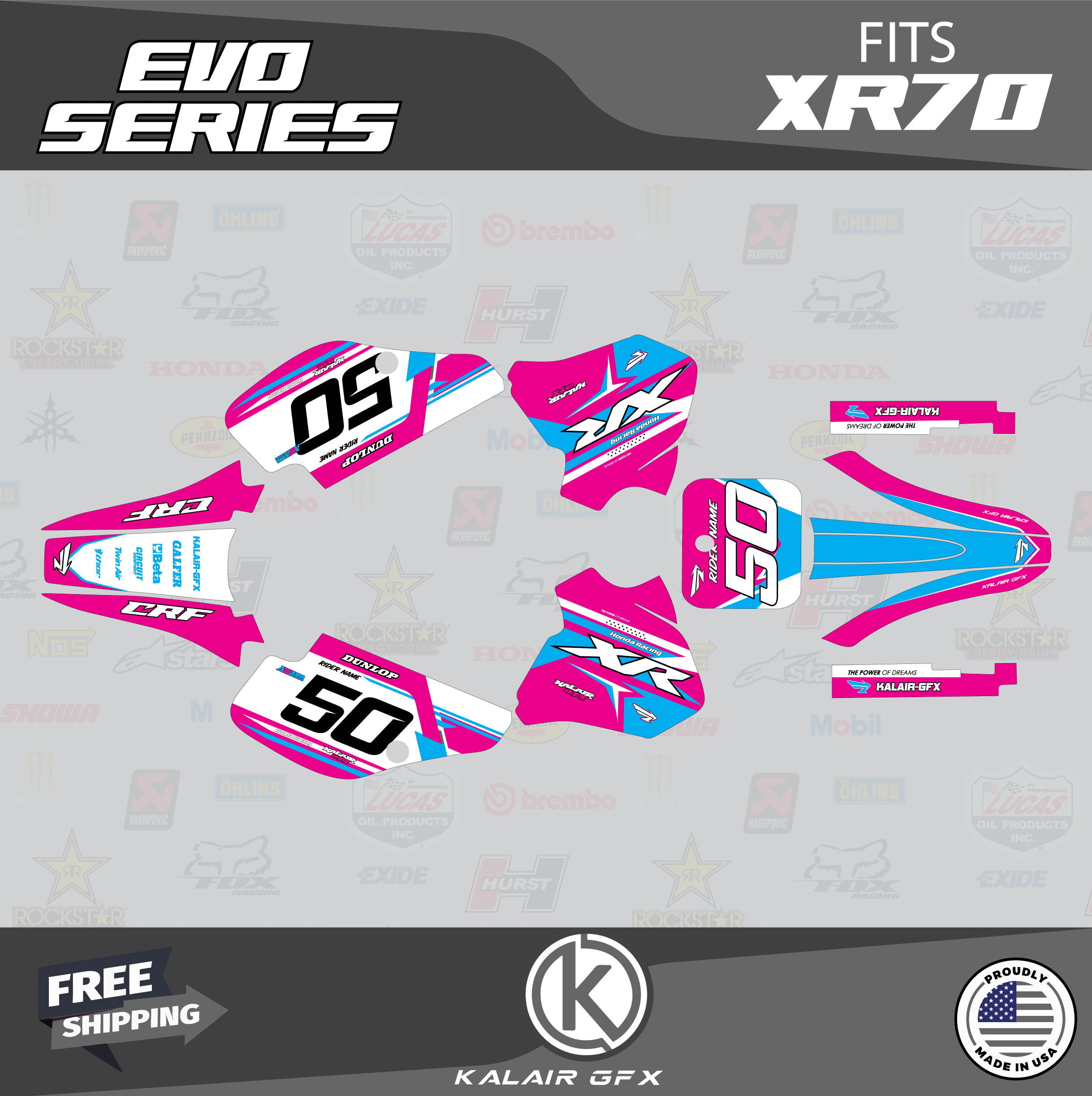 Kalair GFX Graphics Kit for Honda XR70 (1997-2000) Evo Series - Walmart.com
