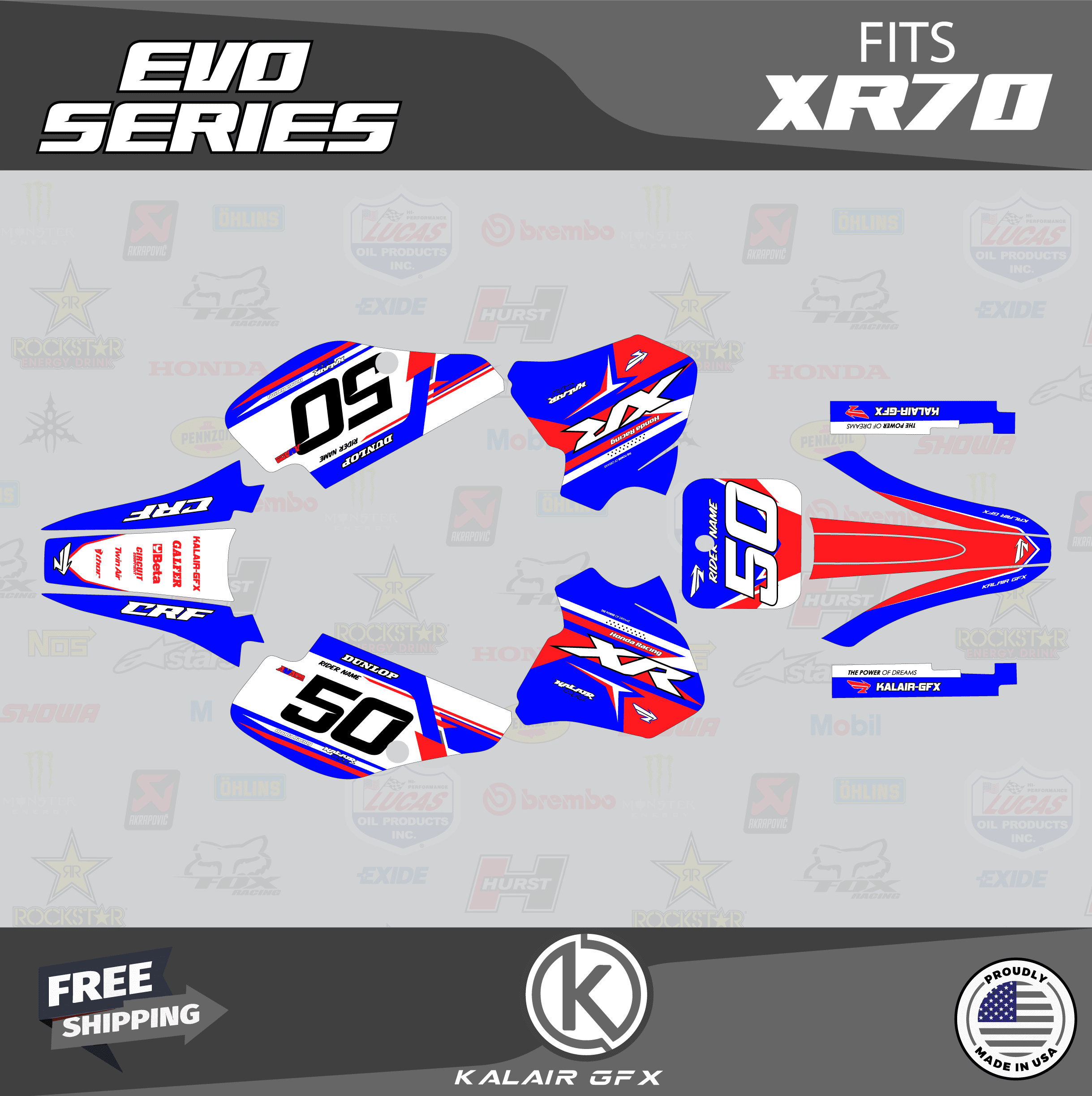 Kalair GFX Graphics Kit for Honda XR70 (1997-2000) Evo Series - Walmart.com