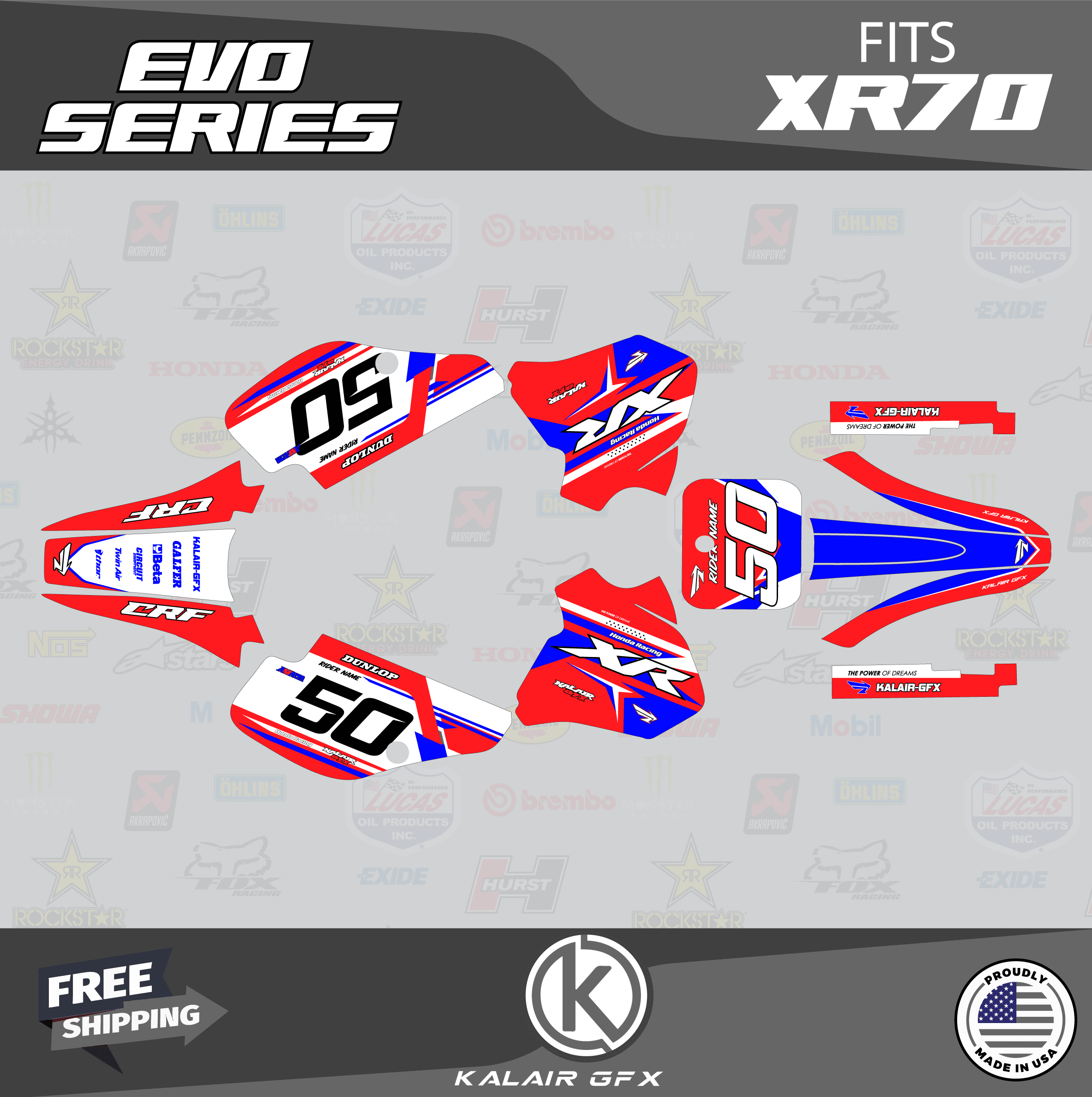 Kalair GFX Graphics Kit for Honda XR70 (1997-2000) Evo Series - Walmart.com