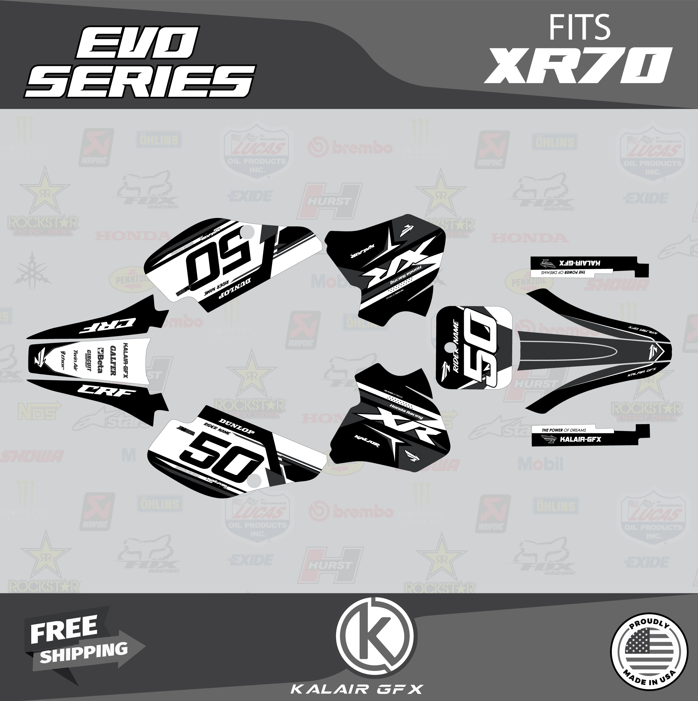 Kalair GFX Graphics Kit for Honda XR70 (1997-2000) Evo Series - Walmart.com
