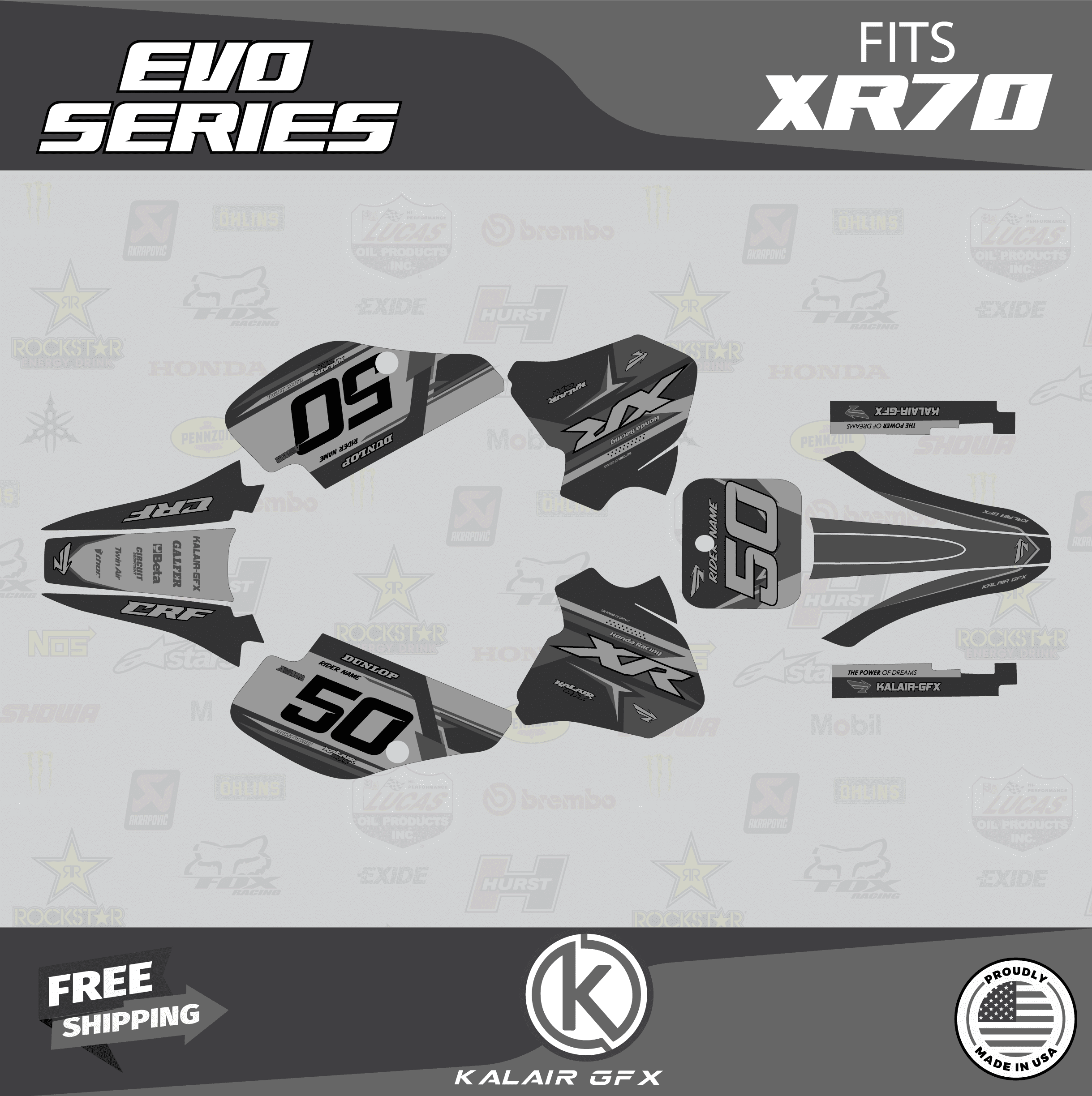 Kalair GFX Graphics Kit for Honda XR70 (1997-2000) Evo Series - Walmart.com