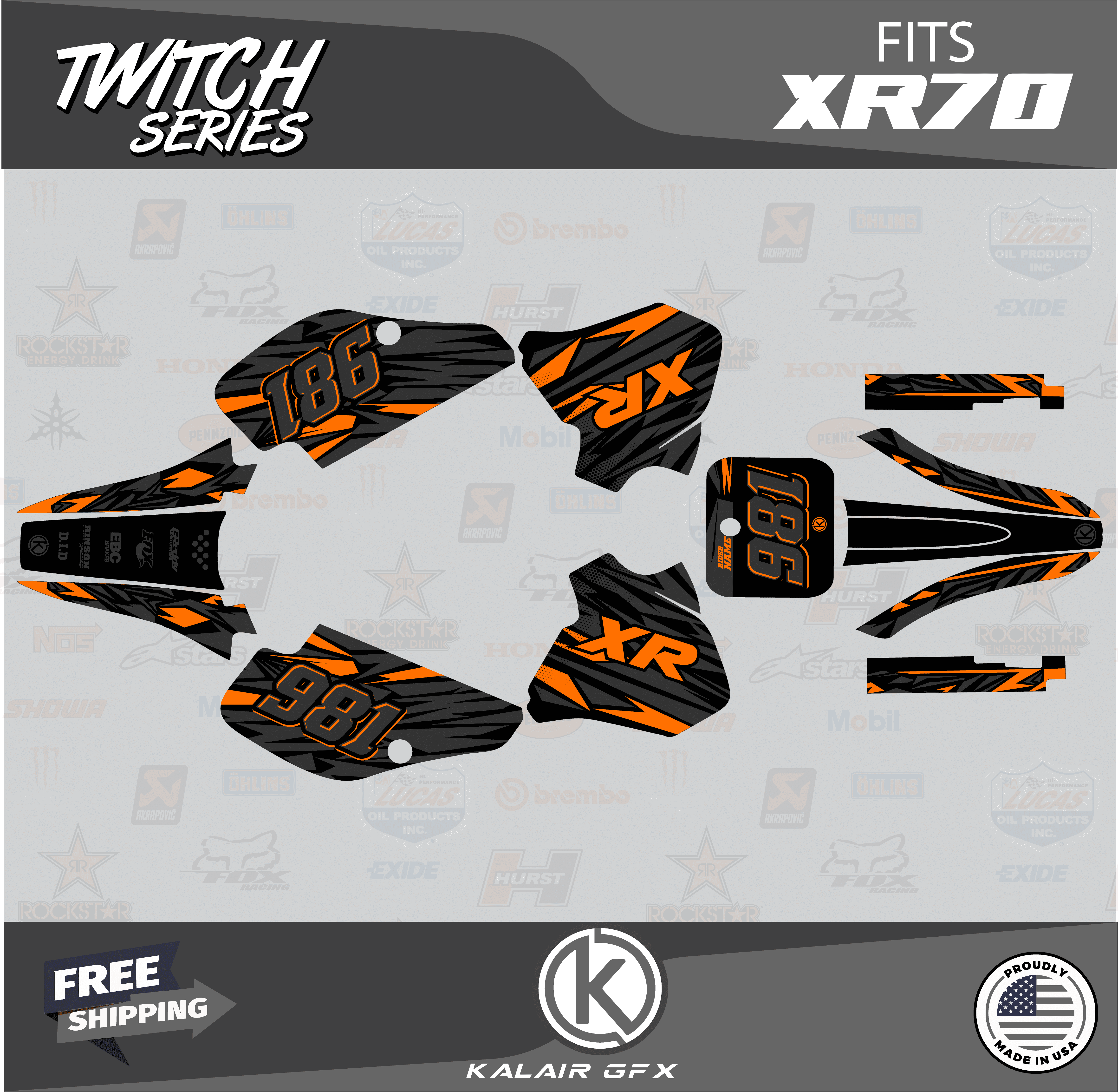 Kalair GFX Graphics Kit for Honda XR70 (1997-2000) Twitch Series ...