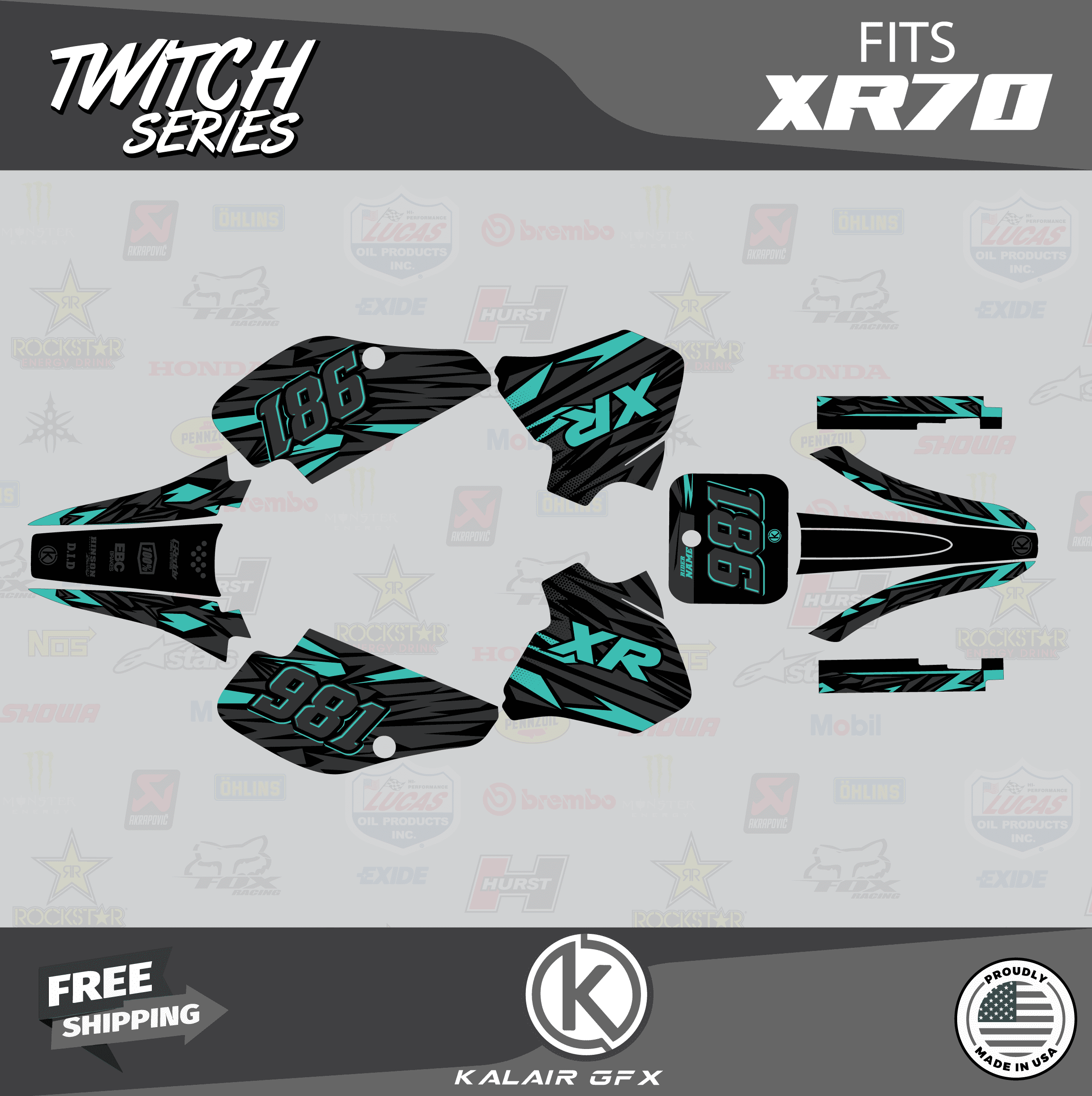 Kalair GFX Graphics Kit for Honda XR70 (1997-2000) Twitch Series ...