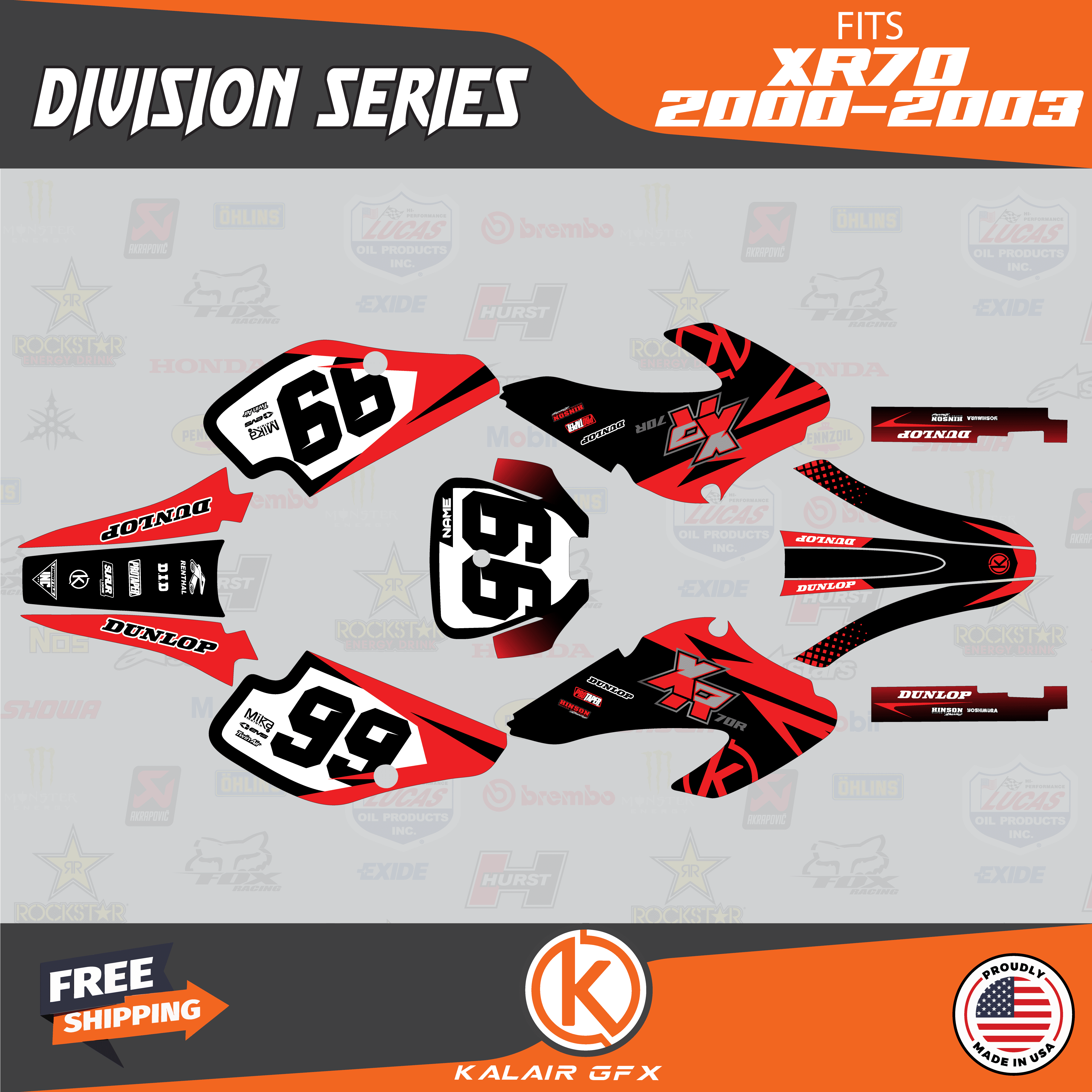 Kalair GFX Graphics Kit for Honda XR70 (2001-2003) Division Series ...