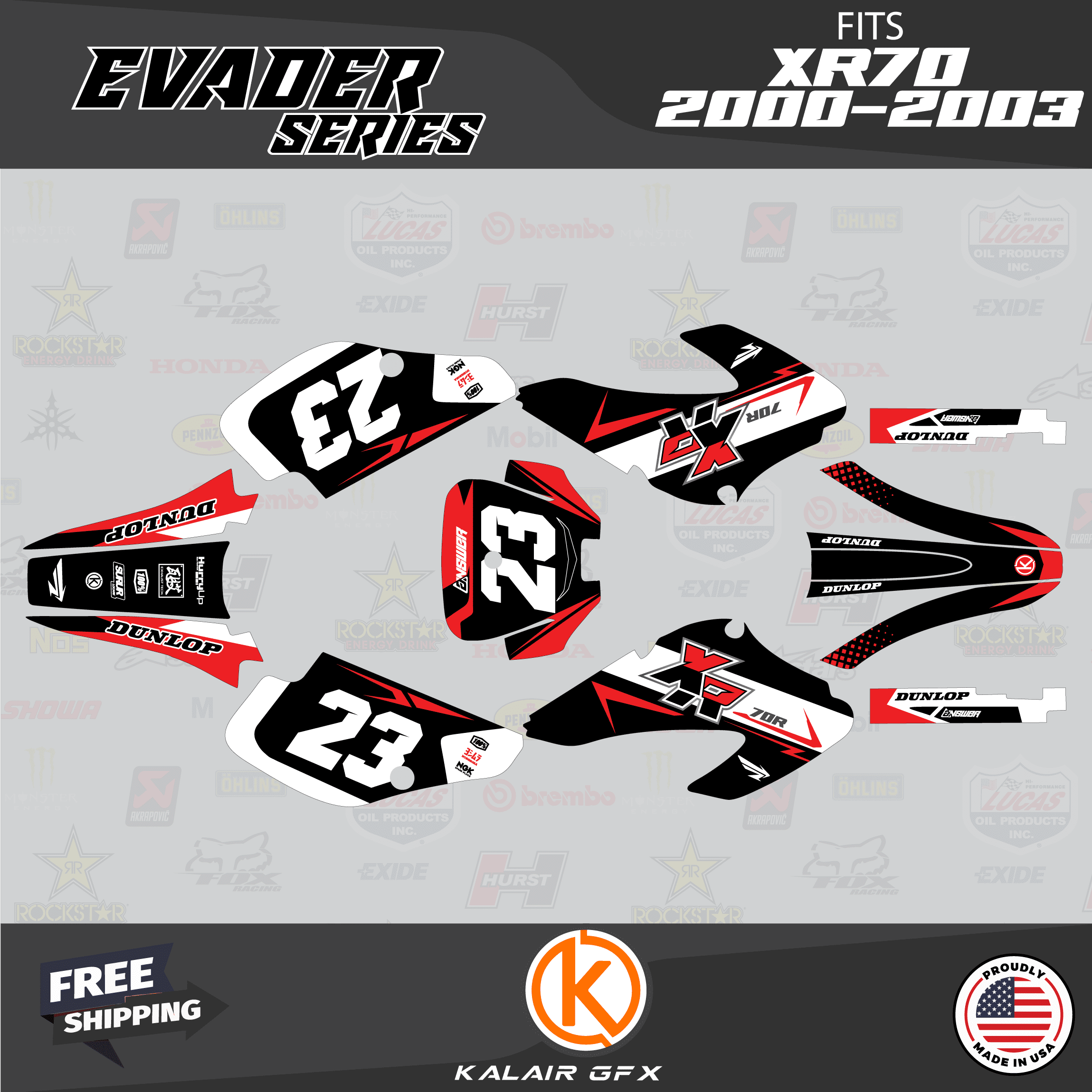 Kalair GFX Graphics Kit for Honda XR70 (2001-2003) Evader Series ...