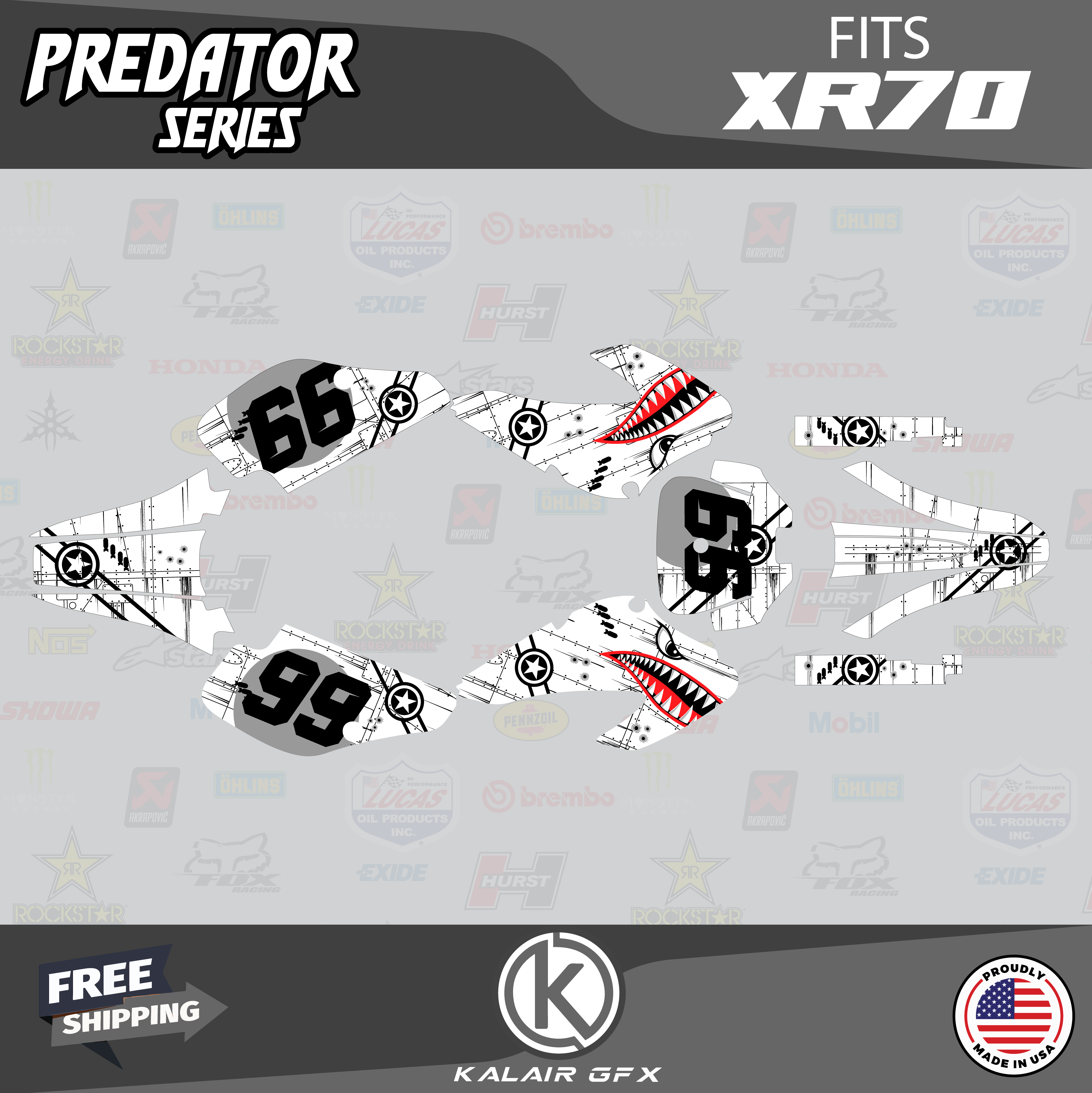 Kalair GFX Graphics Kit for Honda XR70 (2001-2003) Predator Series ...