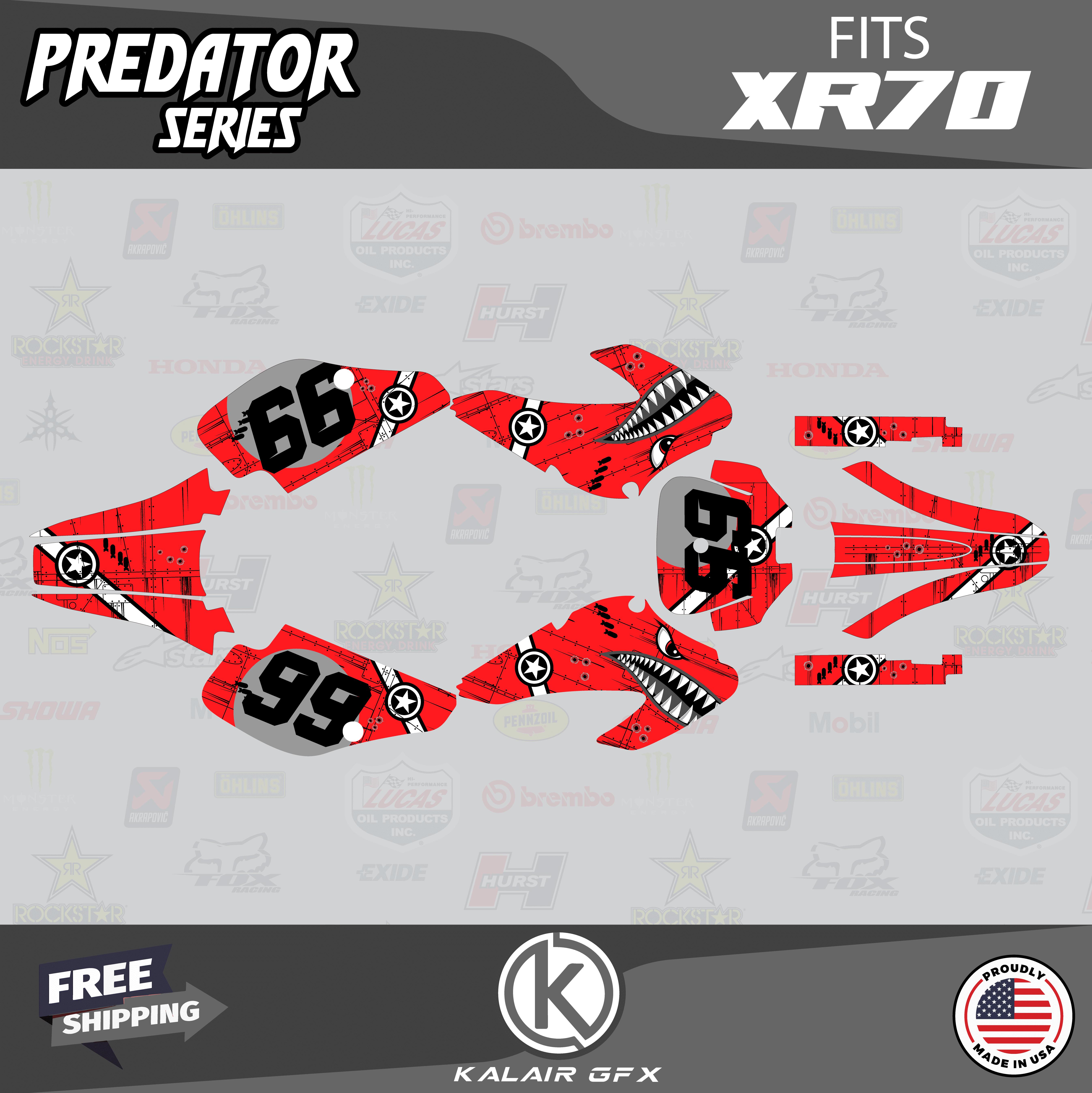 Kalair GFX Graphics Kit for Honda XR70 (2001-2003) Predator Series ...