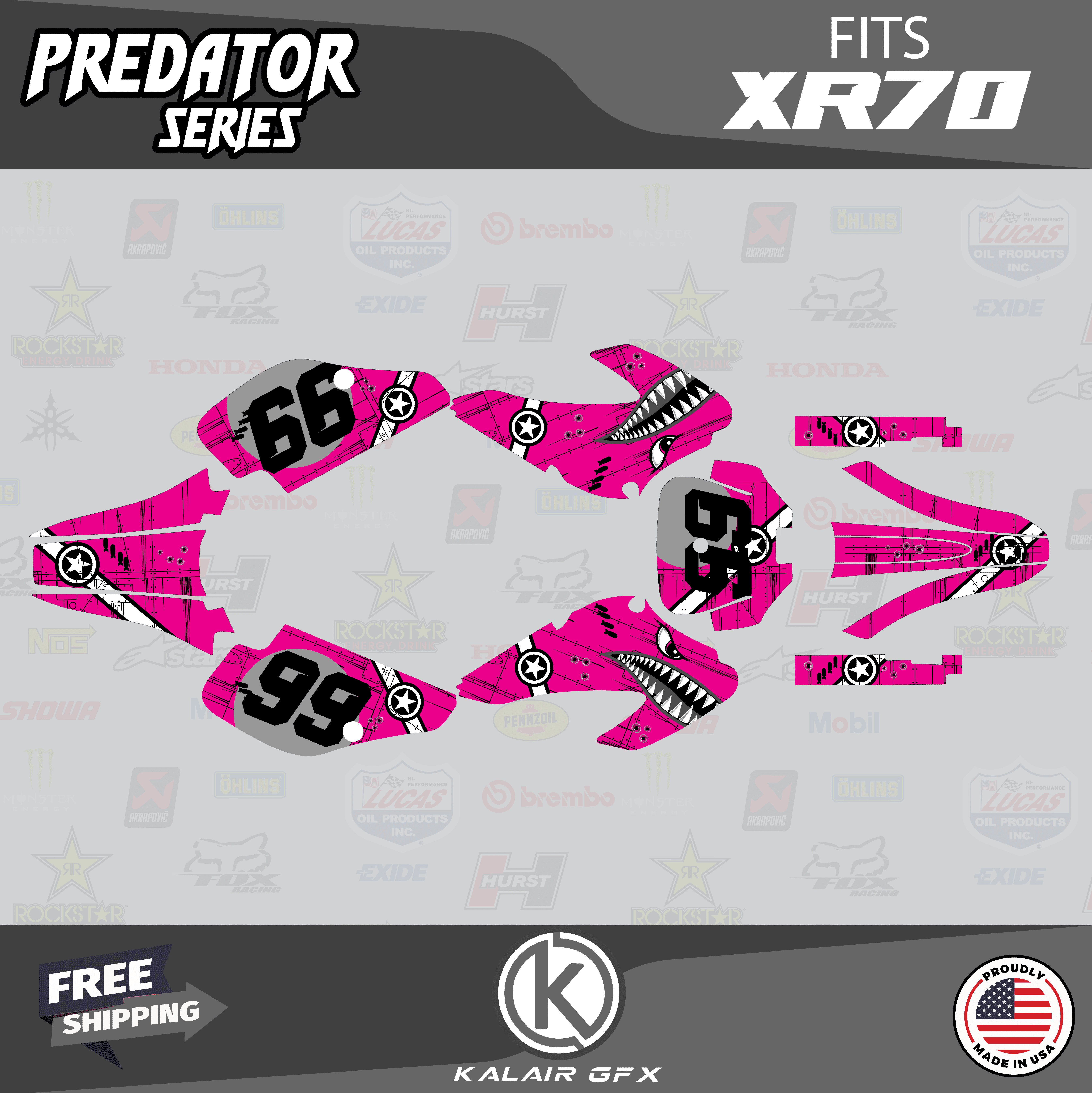 Kalair GFX Graphics Kit for Honda XR70 (2001-2003) Predator Series ...