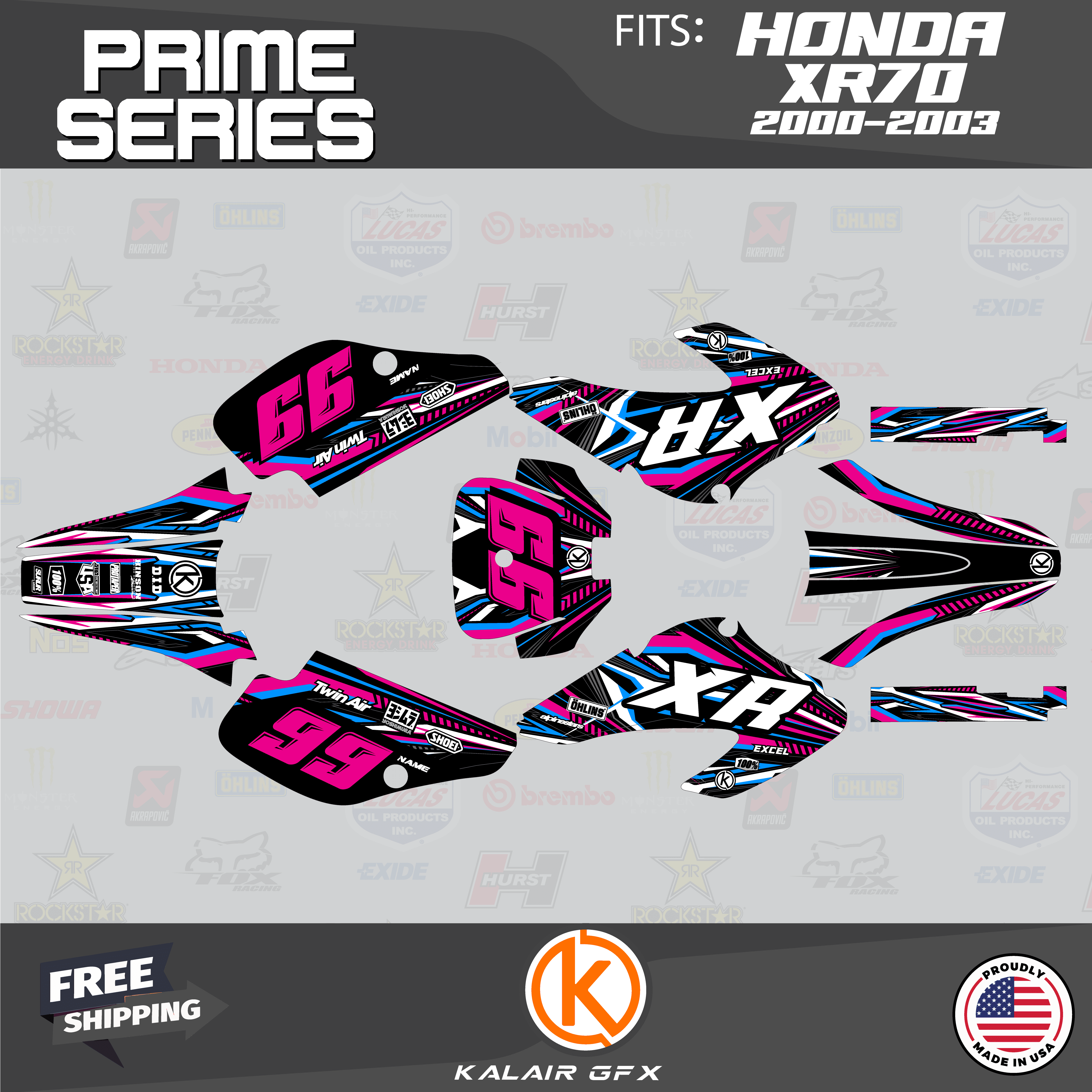Kalair GFX Graphics Kit for Honda XR70 (2001-2003) Prime Series ...