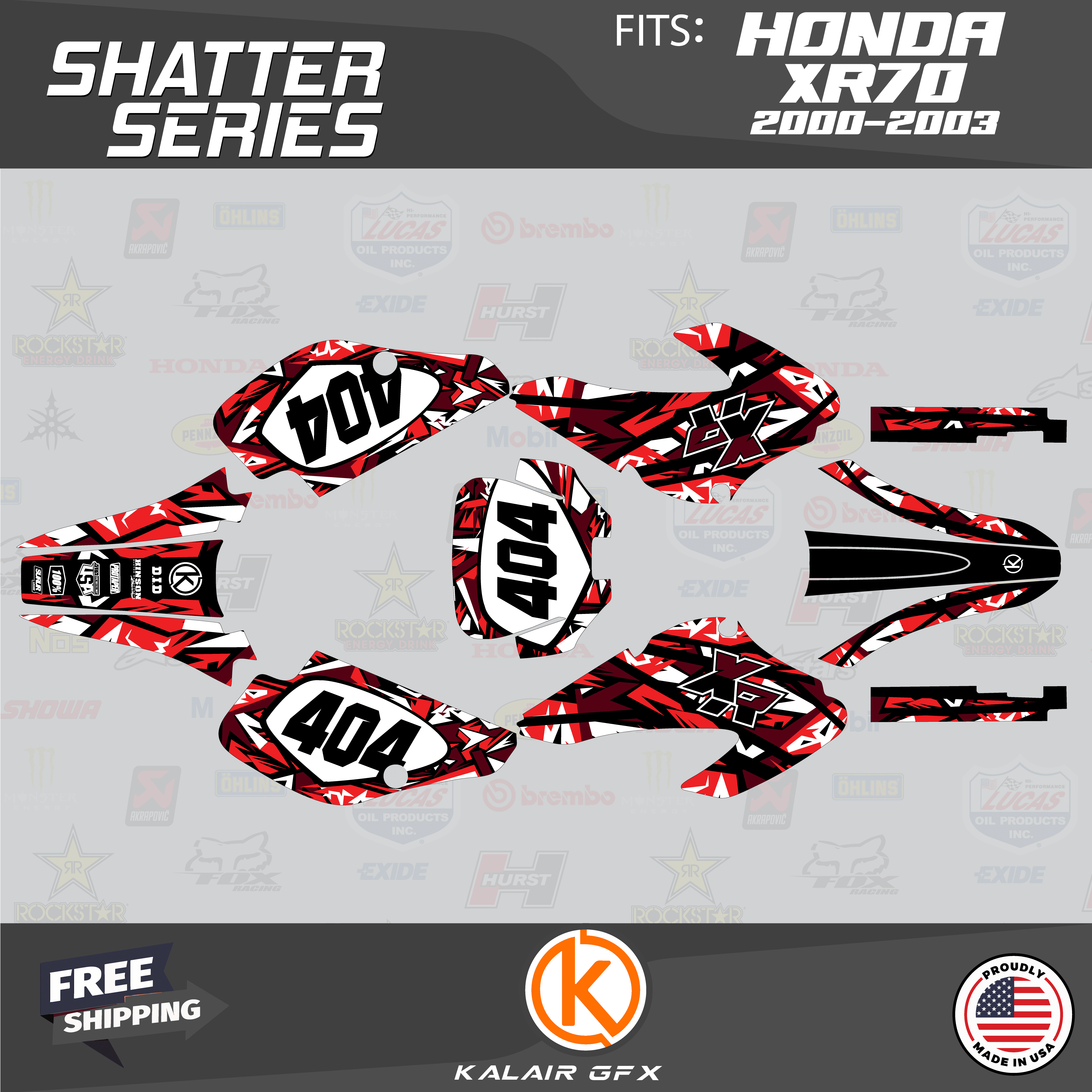 Kalair GFX Graphics Kit for Honda XR70 (2001-2003) Shatter Series ...