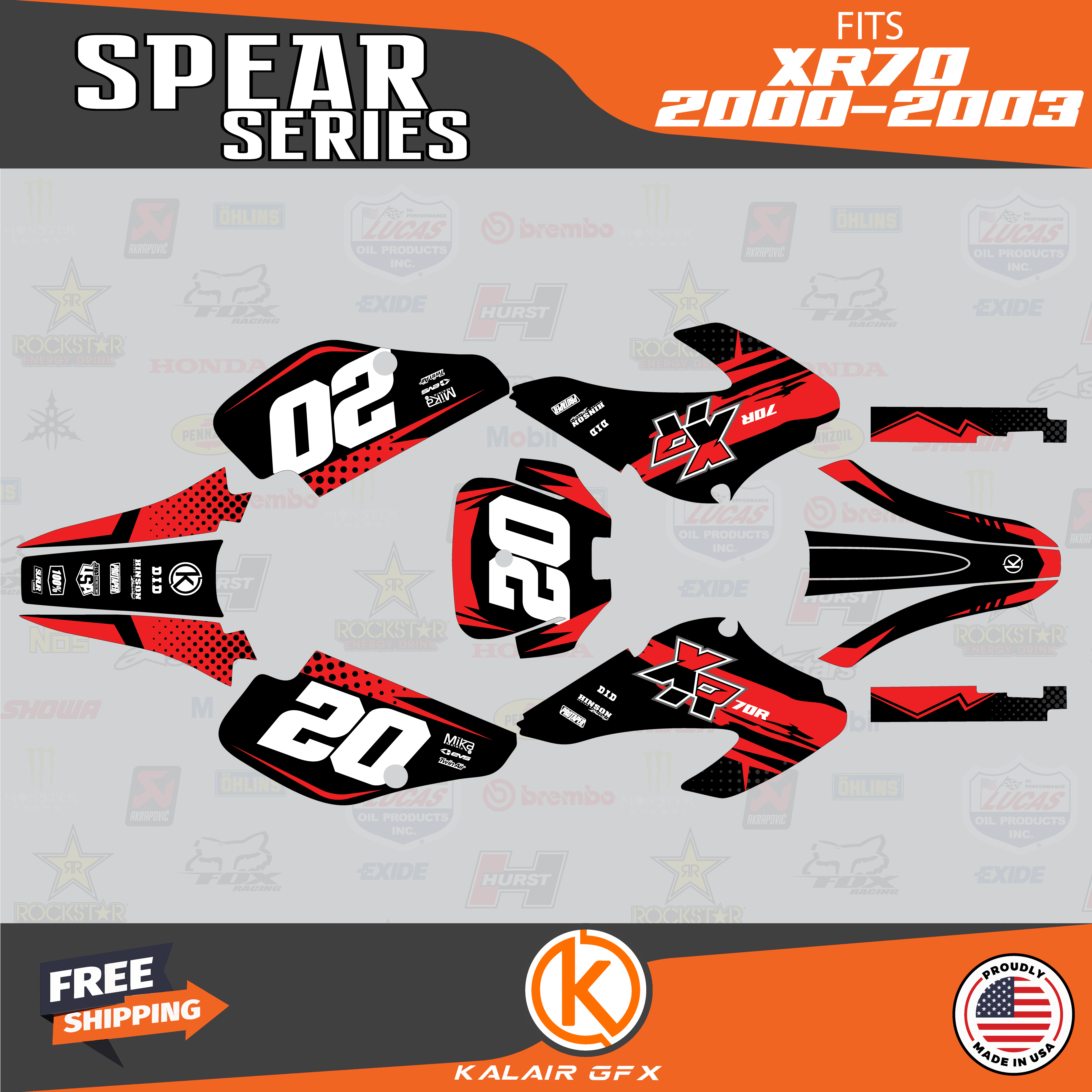 Kalair GFX Graphics Kit for Honda XR70 (2001-2003) Spear Series ...