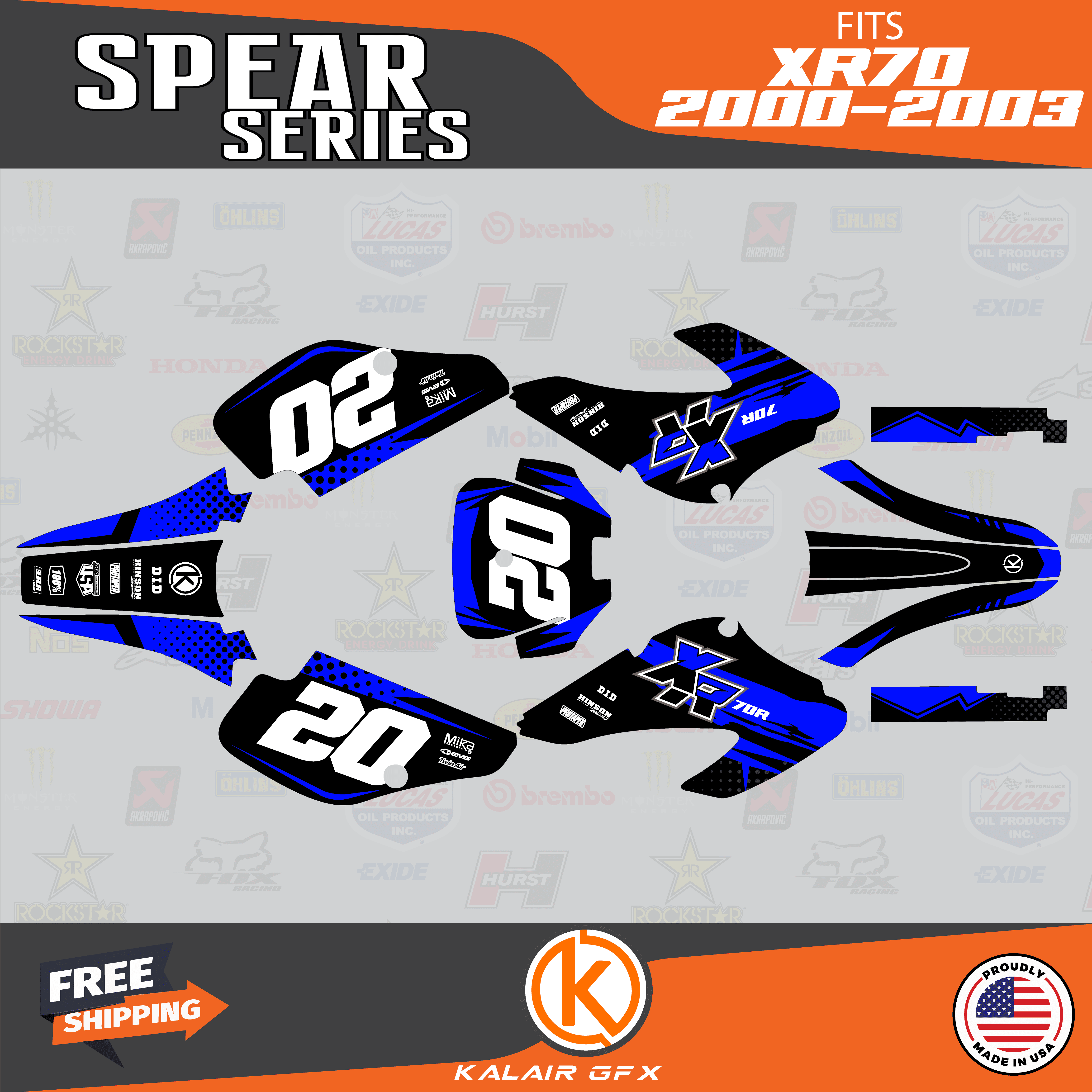 Kalair GFX Graphics Kit for Honda XR70 (2001-2003) Spear Series ...