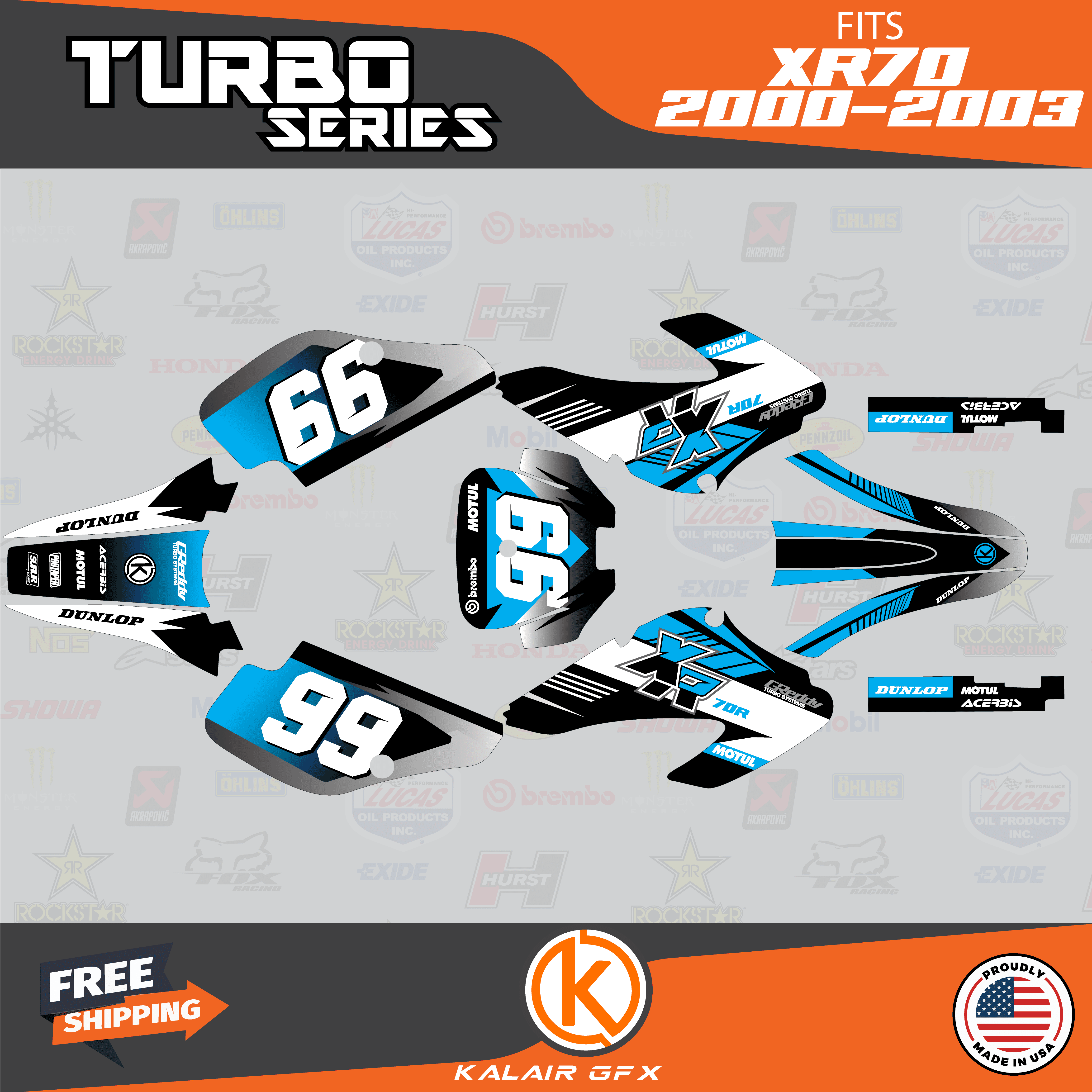 Kalair GFX Graphics Kit for Honda XR70 (2001-2003) Turbo Series ...