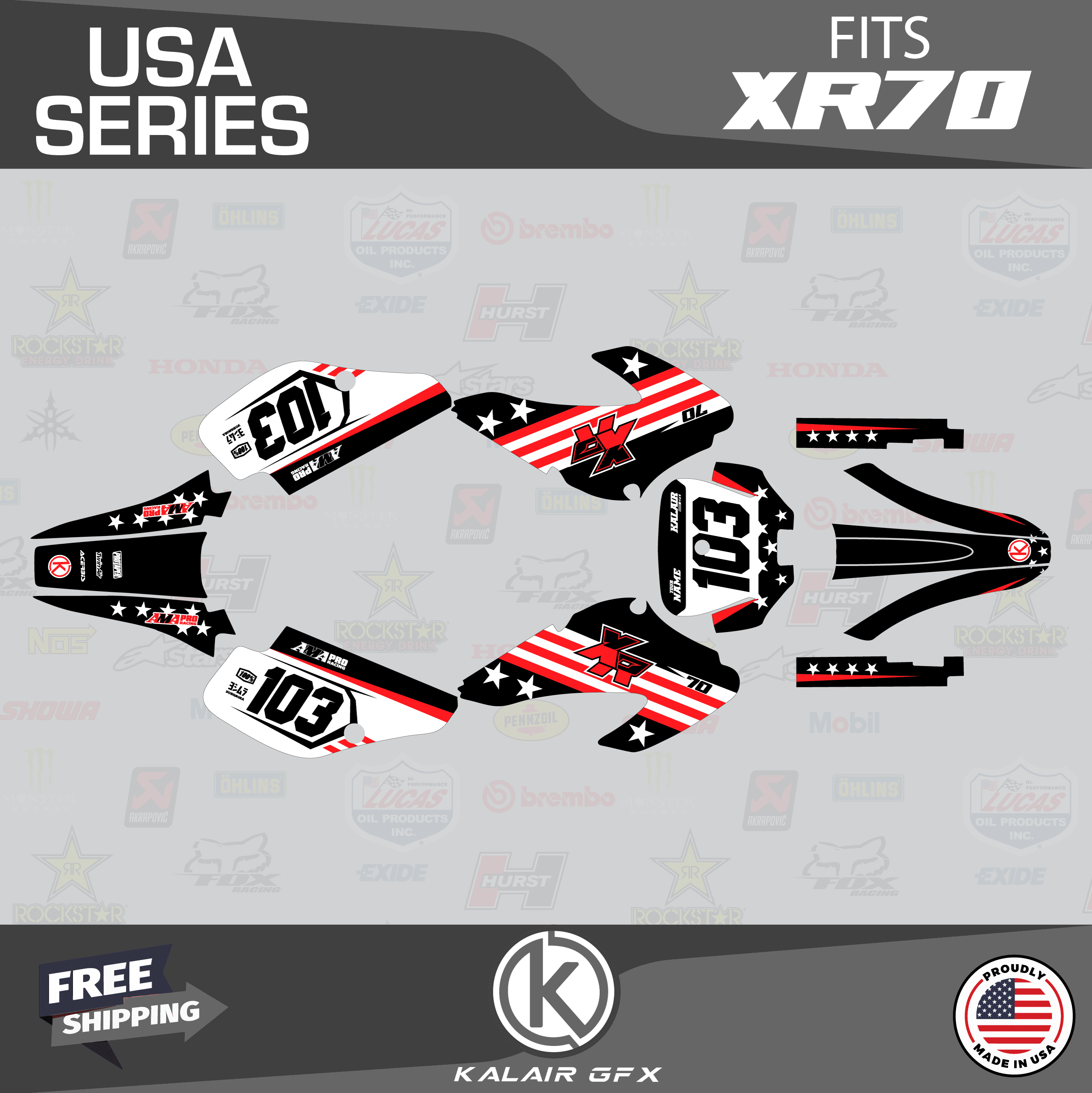 Kalair GFX Graphics Kit for Honda XR70 (2001-2003) Usa Series - Walmart.com