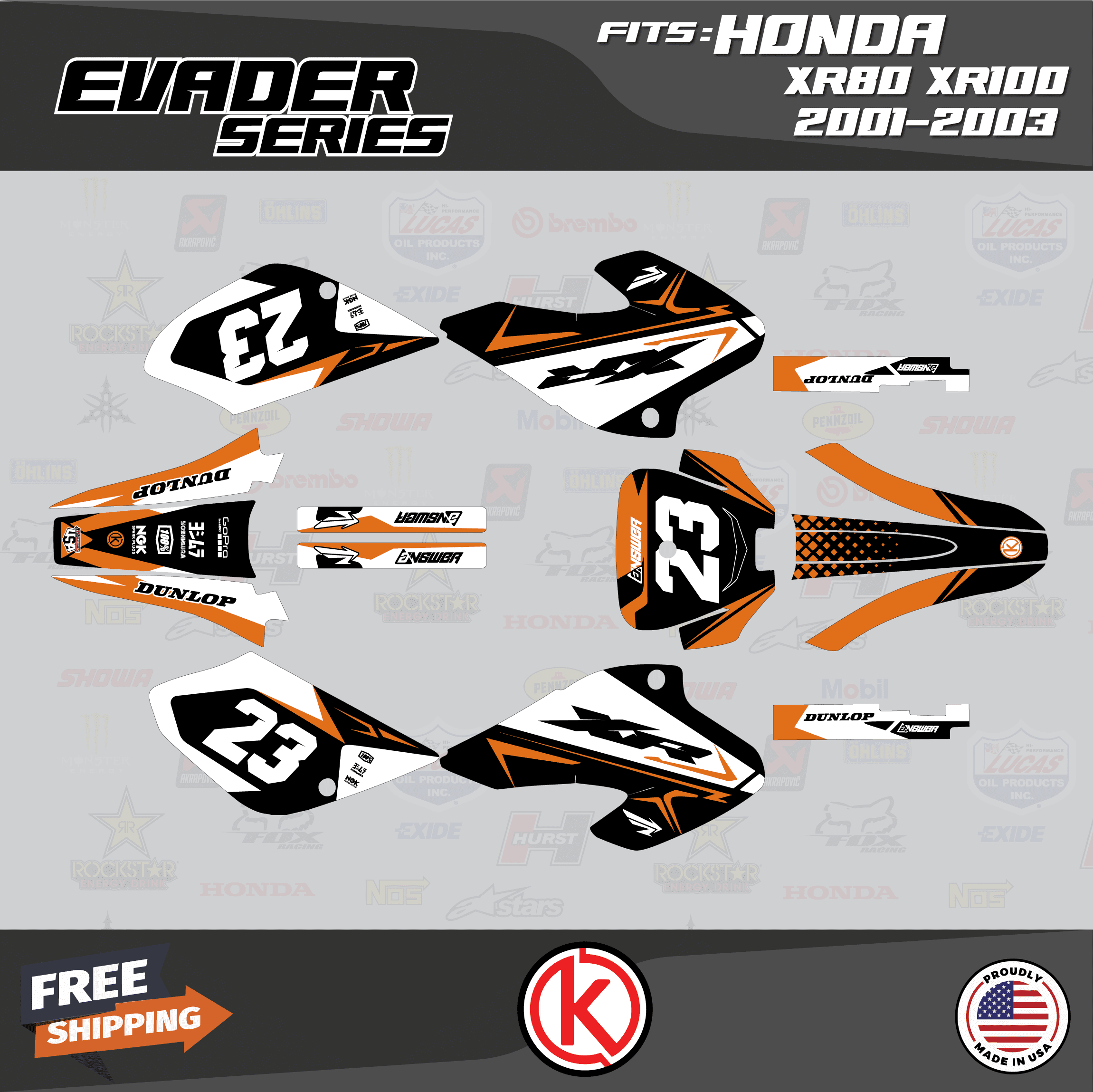 Kalair GFX Graphics Kit for Honda XR80 (2001-2003) Evader Series ...