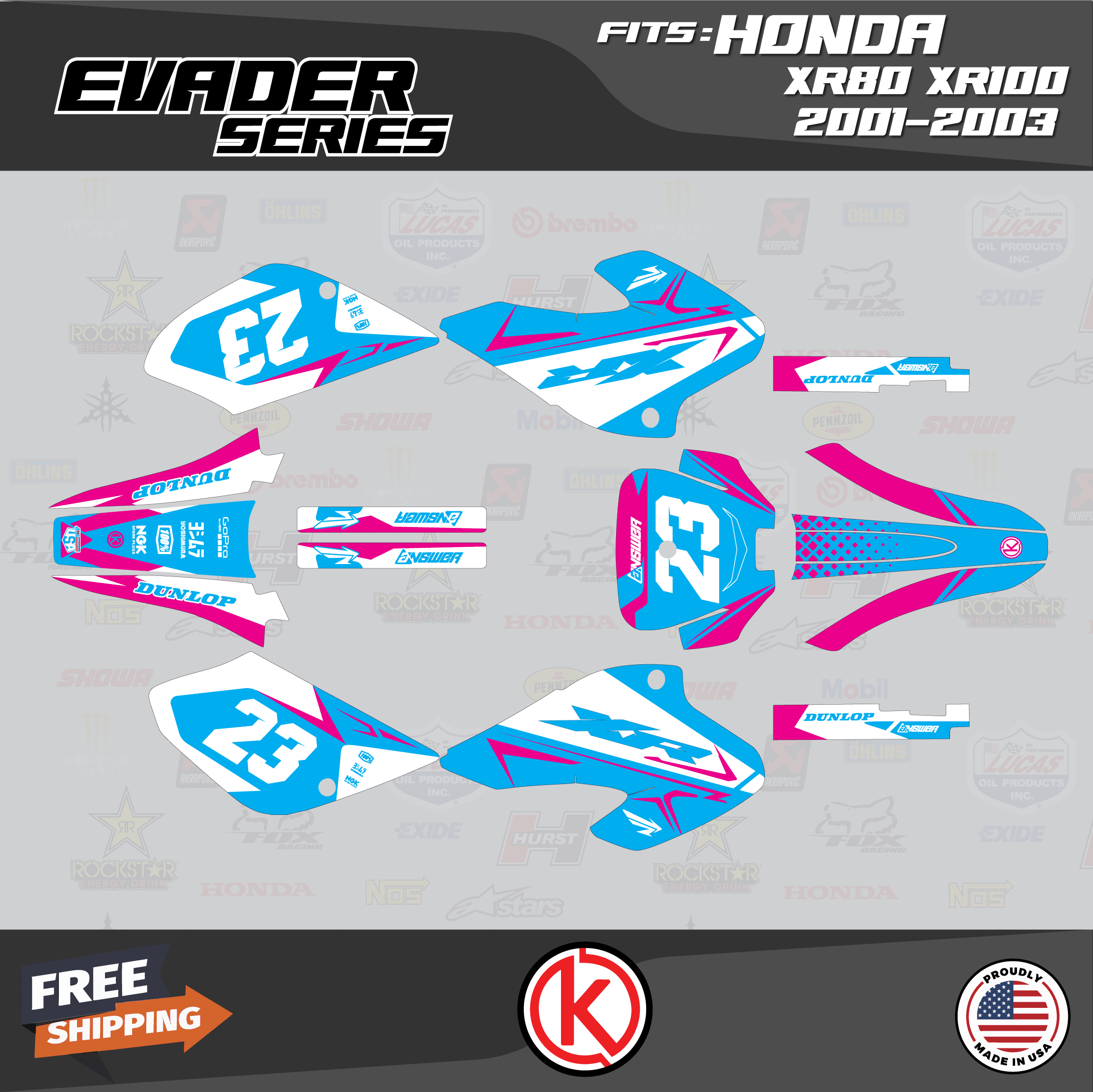 Kalair GFX Graphics Kit for Honda XR80 (2001-2003) Evader Series ...