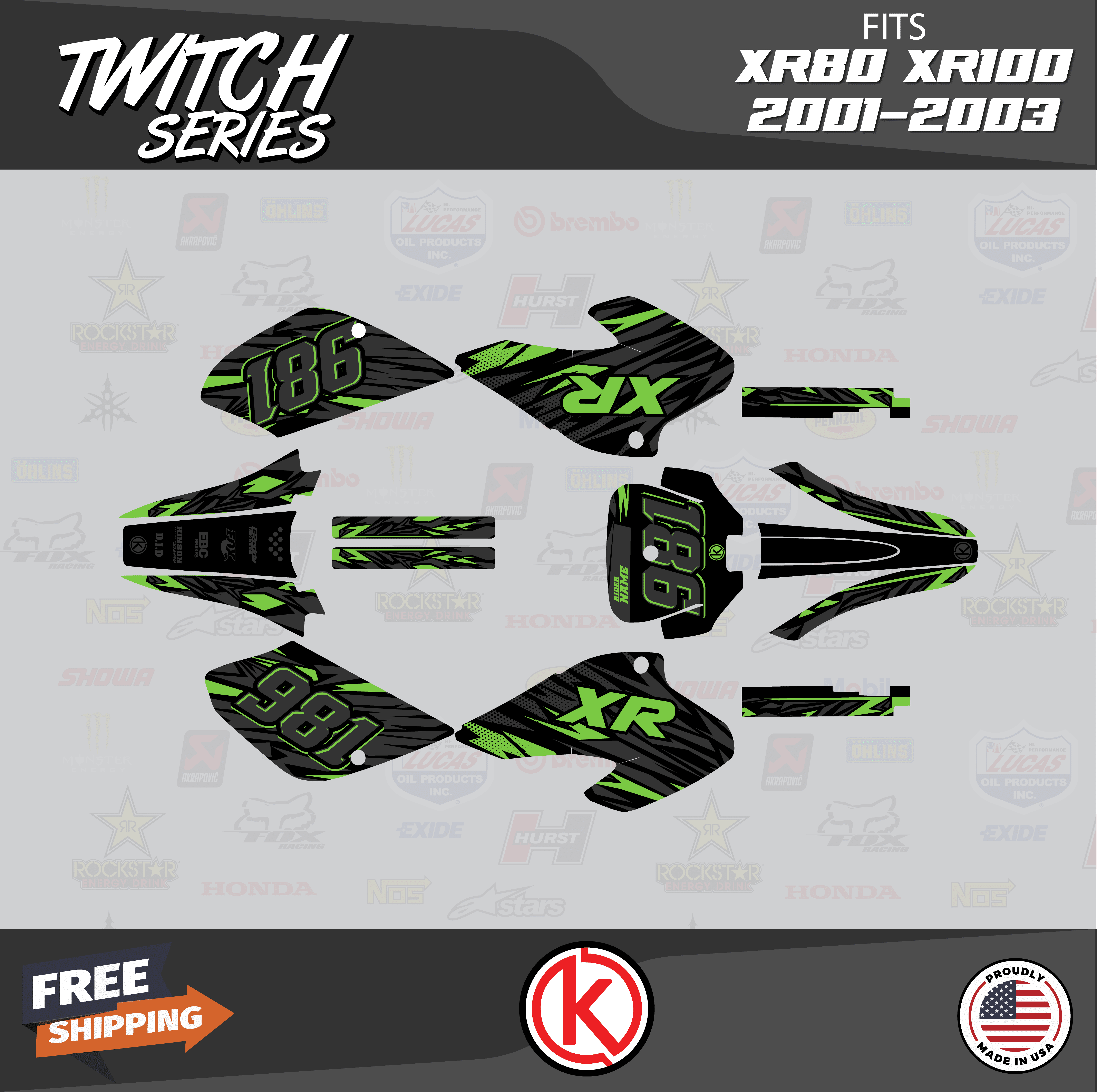 Kalair GFX Graphics Kit for Honda XR80 (2001-2003) Twitch Series - Walmart.com
