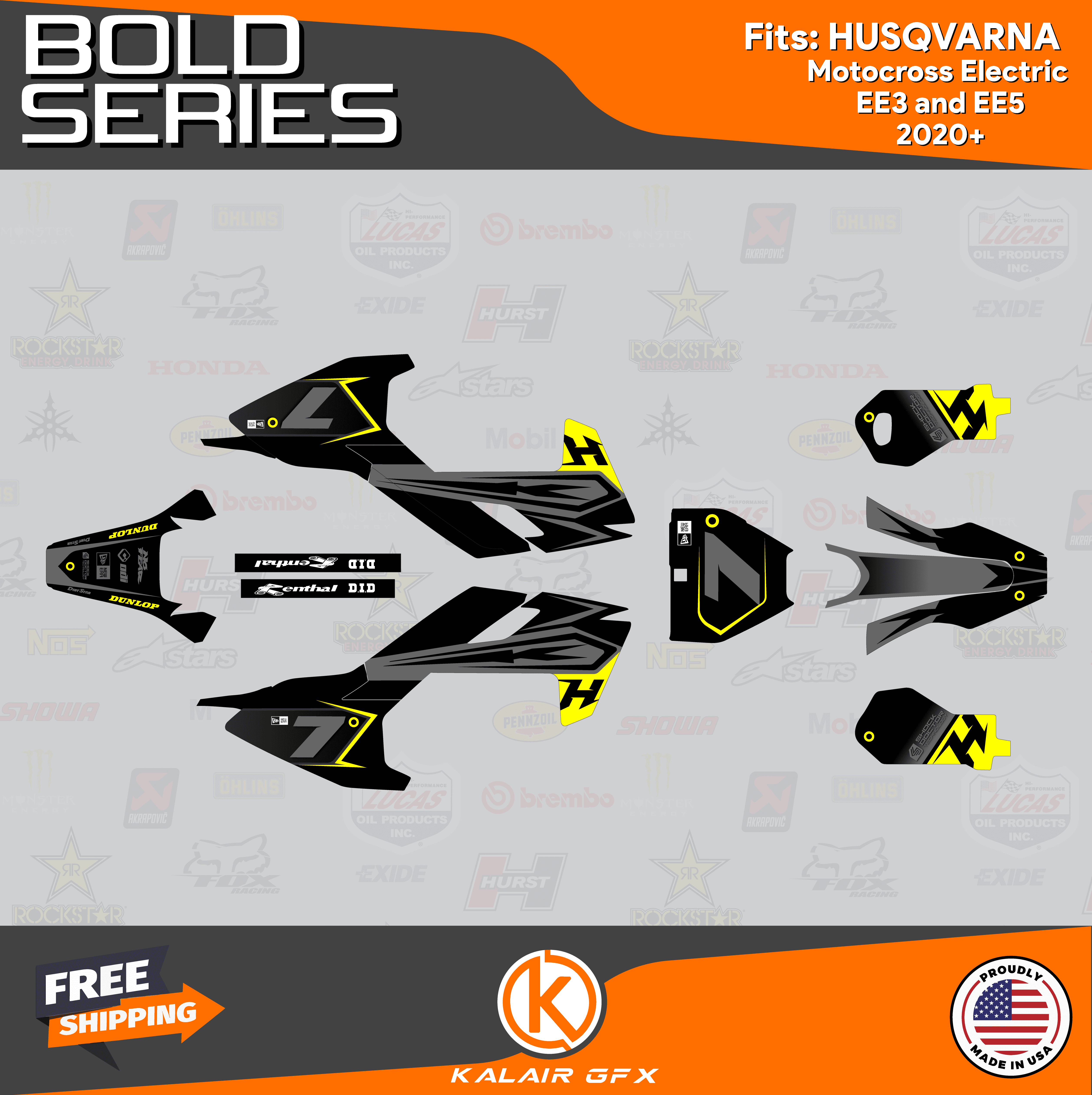 Kalair GFX Graphics Kit for Husqvarna Motocross Electric E-Minis EE3 and EE5 (2020-2023) Bold ...