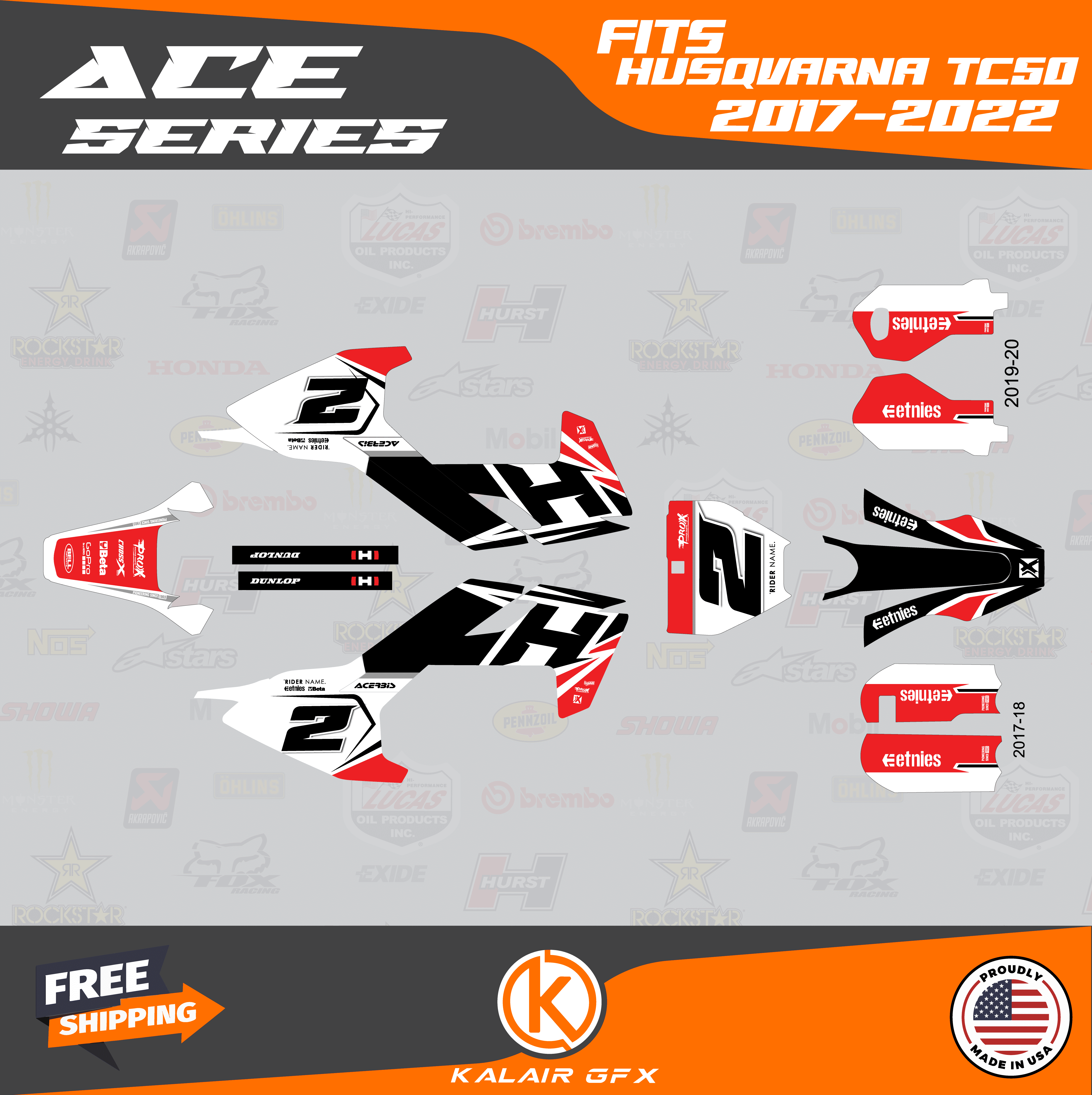Kalair GFX Graphics Kit for Husqvarna TC50 (2017-2018) Ace Series ...