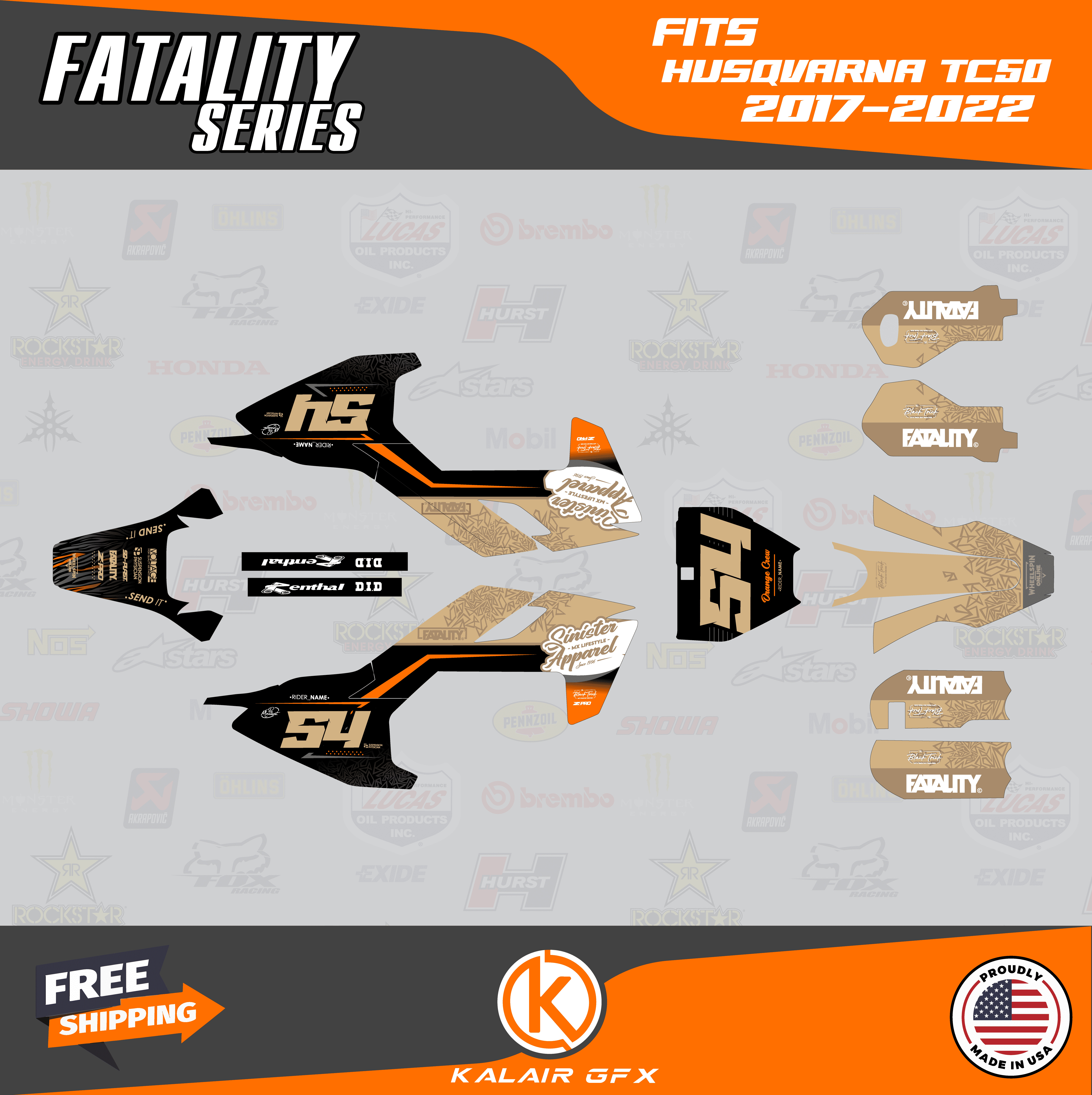 Kalair GFX Graphics Kit for Husqvarna TC50 (2017-2018) Fatality Series ...