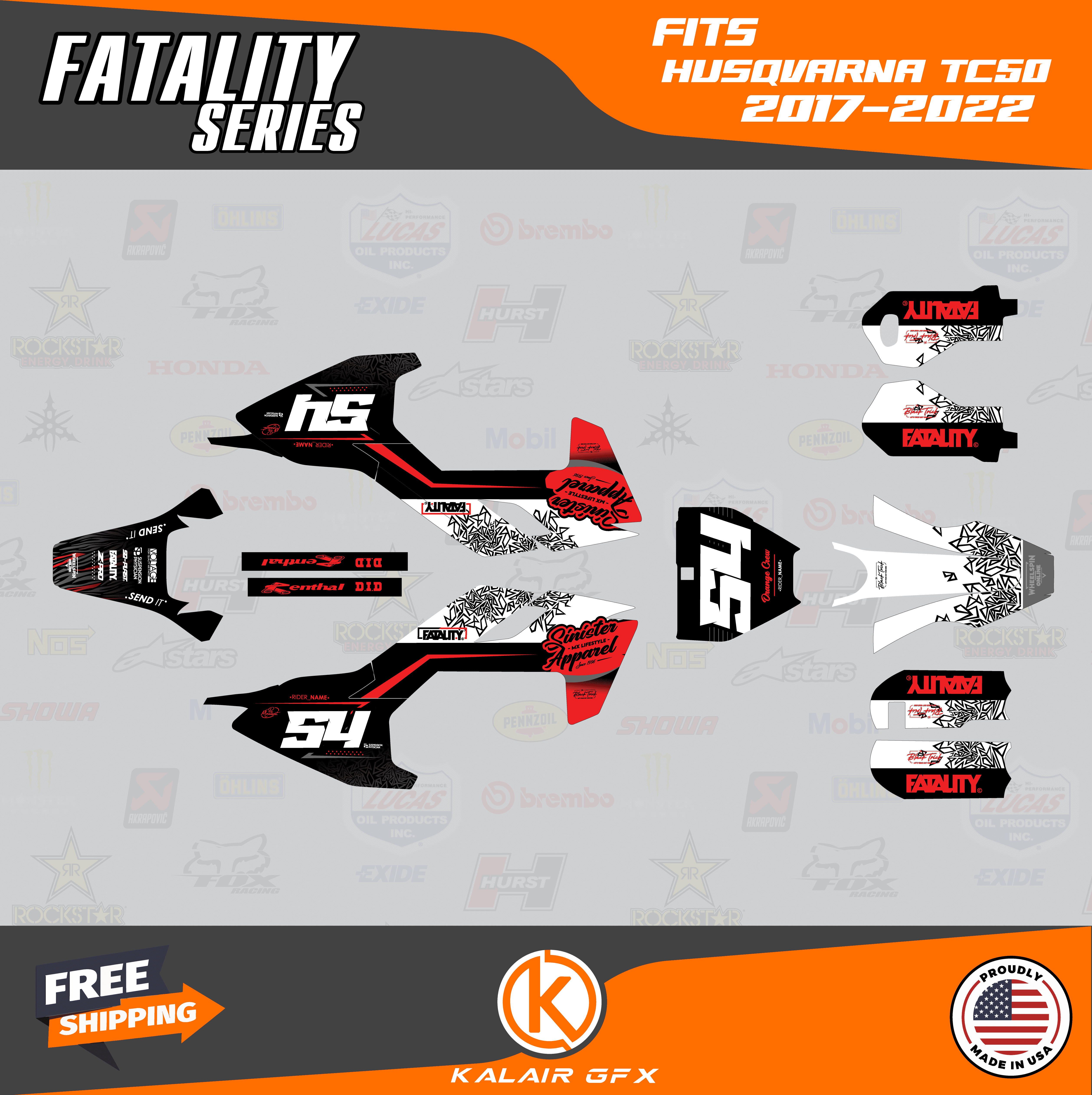 Kalair GFX Graphics Kit for Husqvarna TC50 (2019-2023) Fatality Series ...