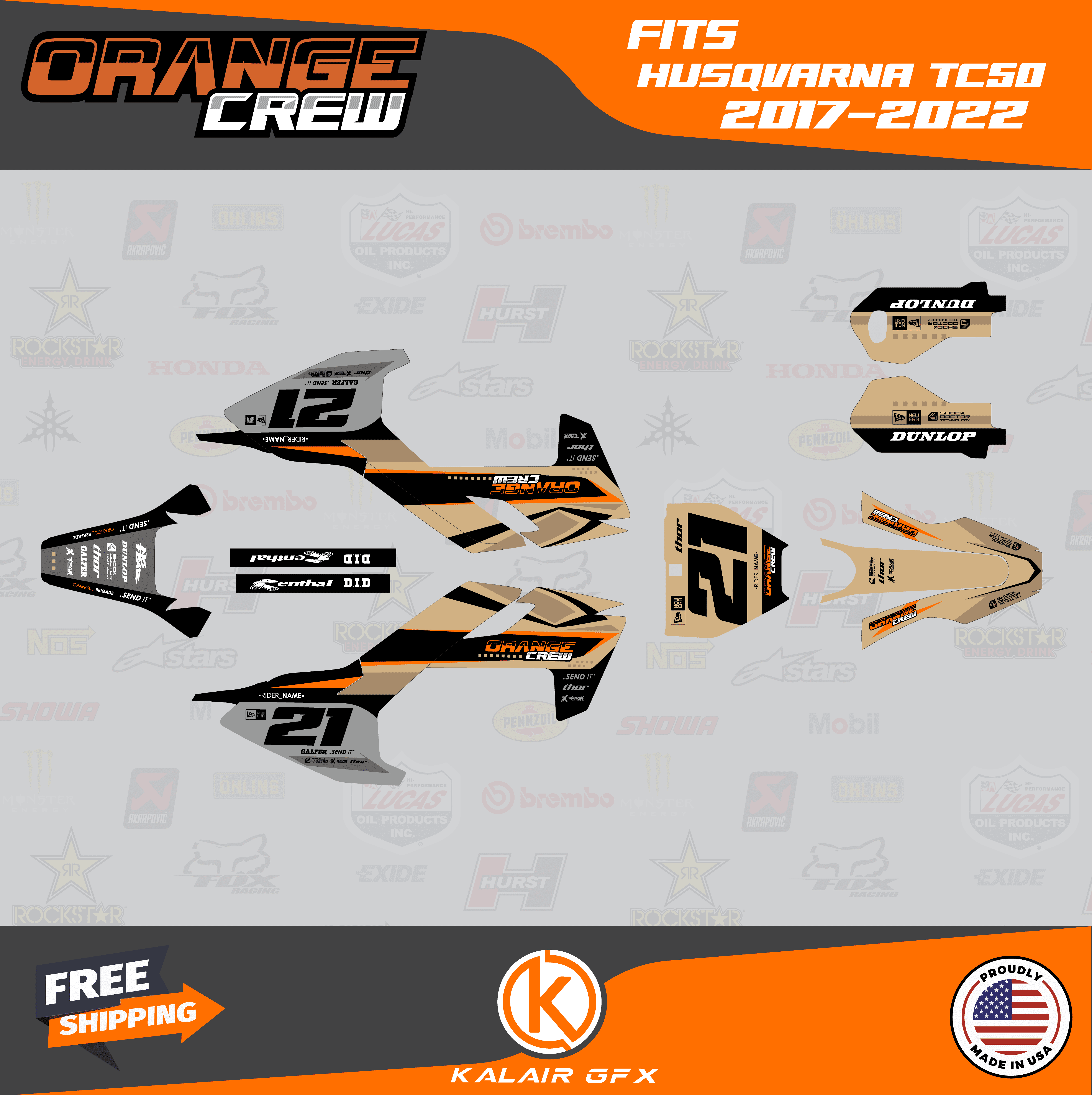 Kalair GFX Graphics Kit for Husqvarna TC50 (2019-2023) Orangecrew ...