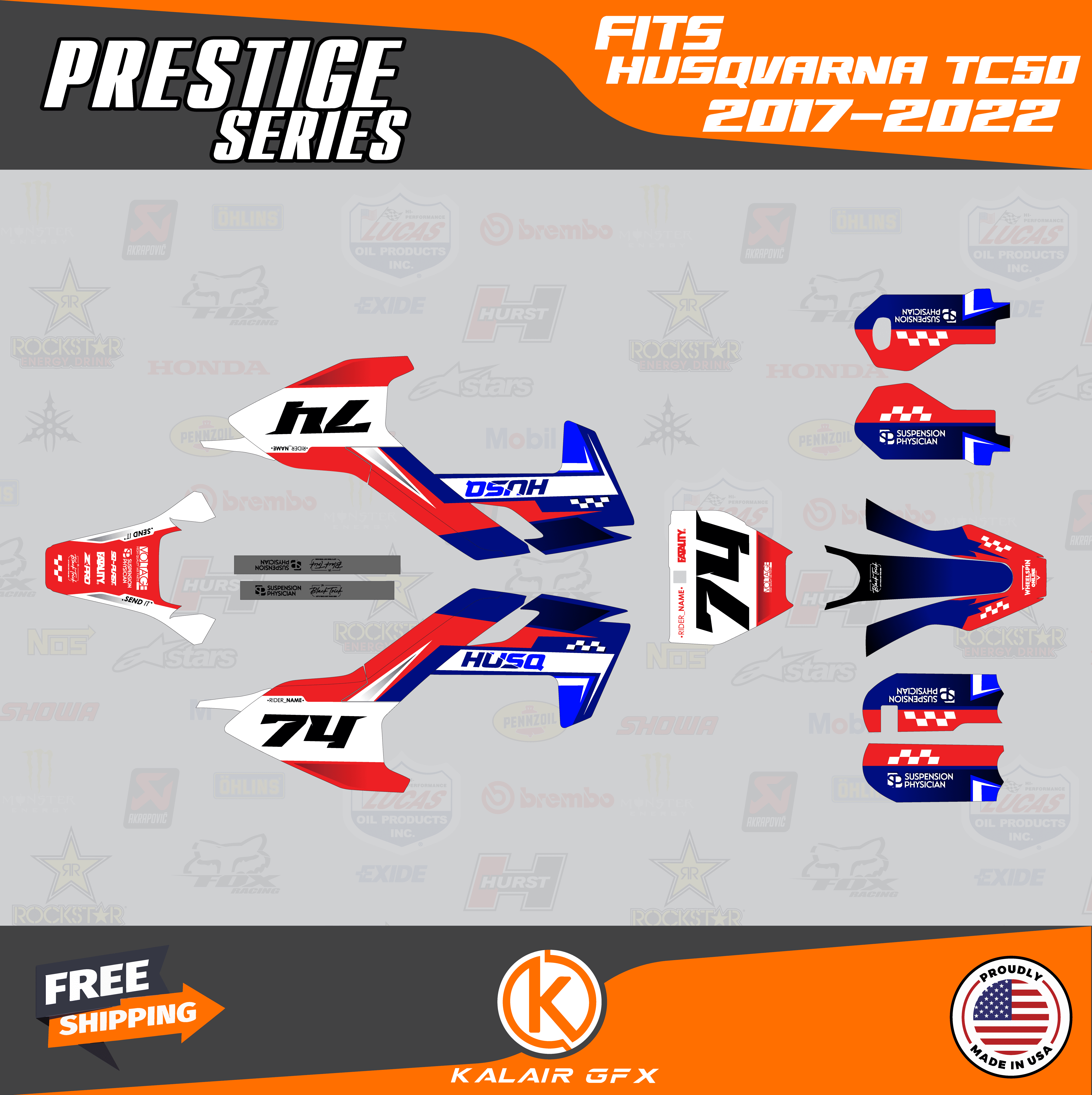 Kalair GFX Graphics Kit for Husqvarna TC50 (2019-2023) Prestige Series ...