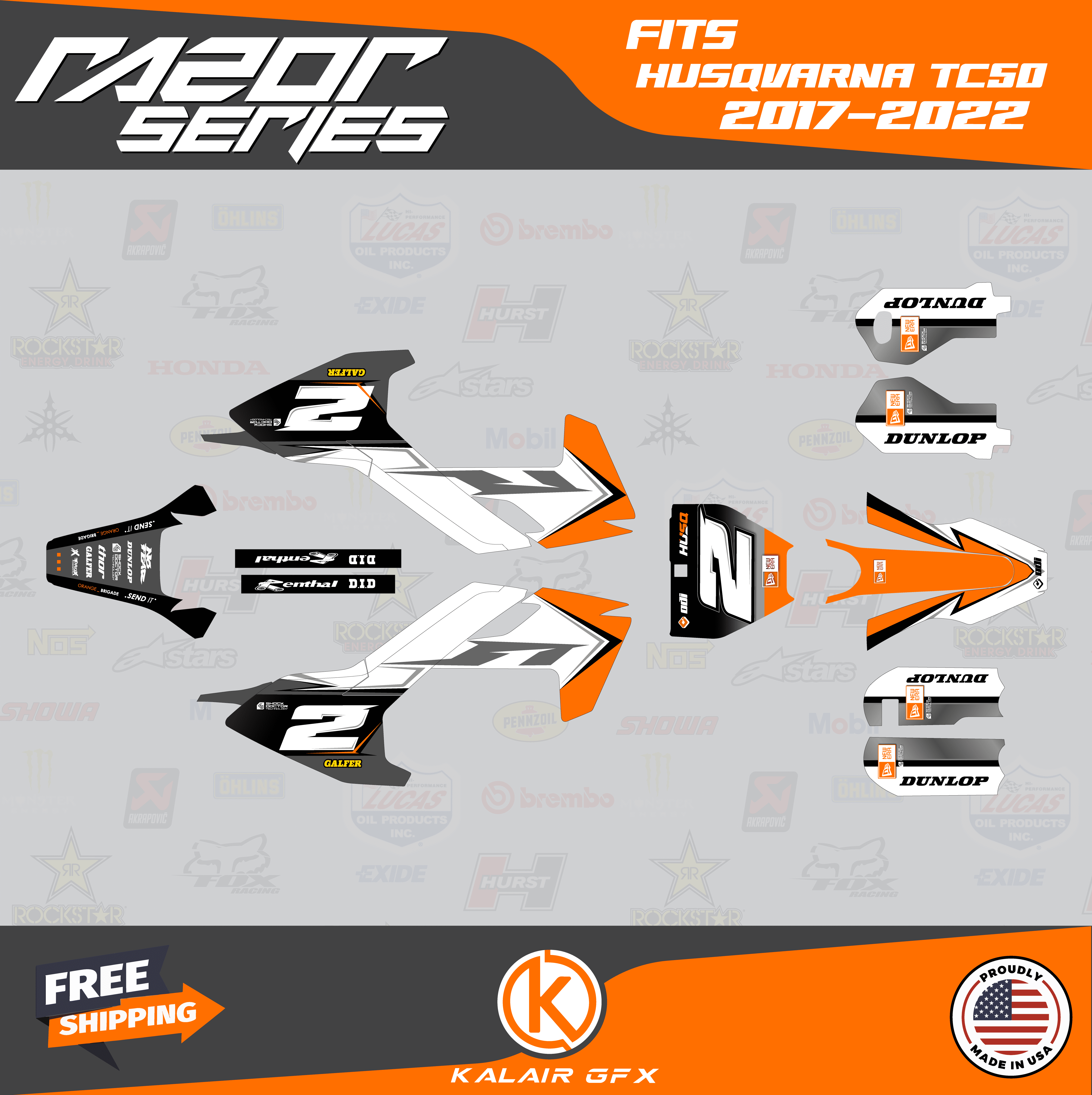 Kalair GFX Graphics Kit for Husqvarna TC50 (2019-2023) Razor Series ...