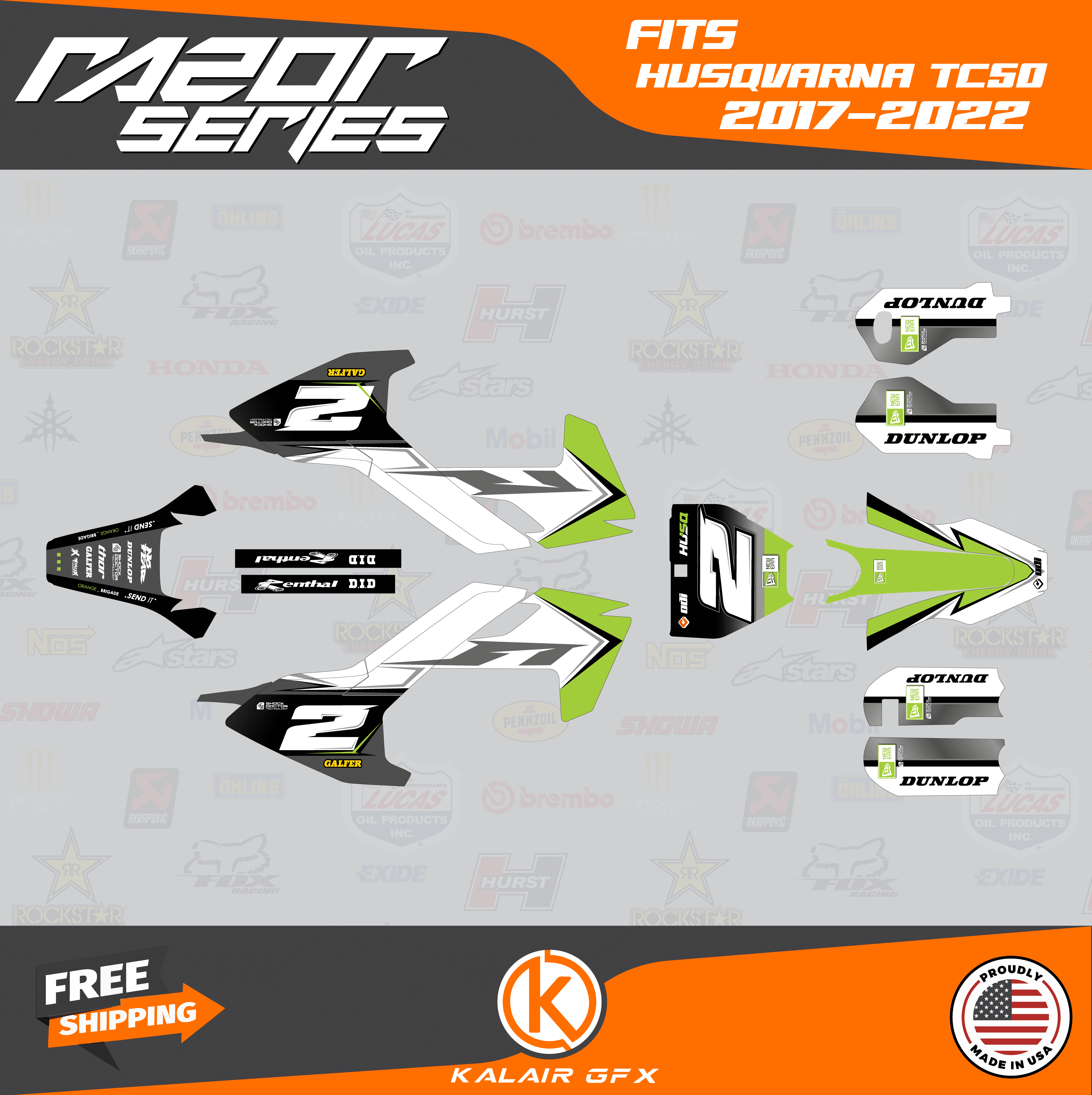 Kalair GFX Graphics Kit for Husqvarna TC50 (2019-2023) Razor Series ...