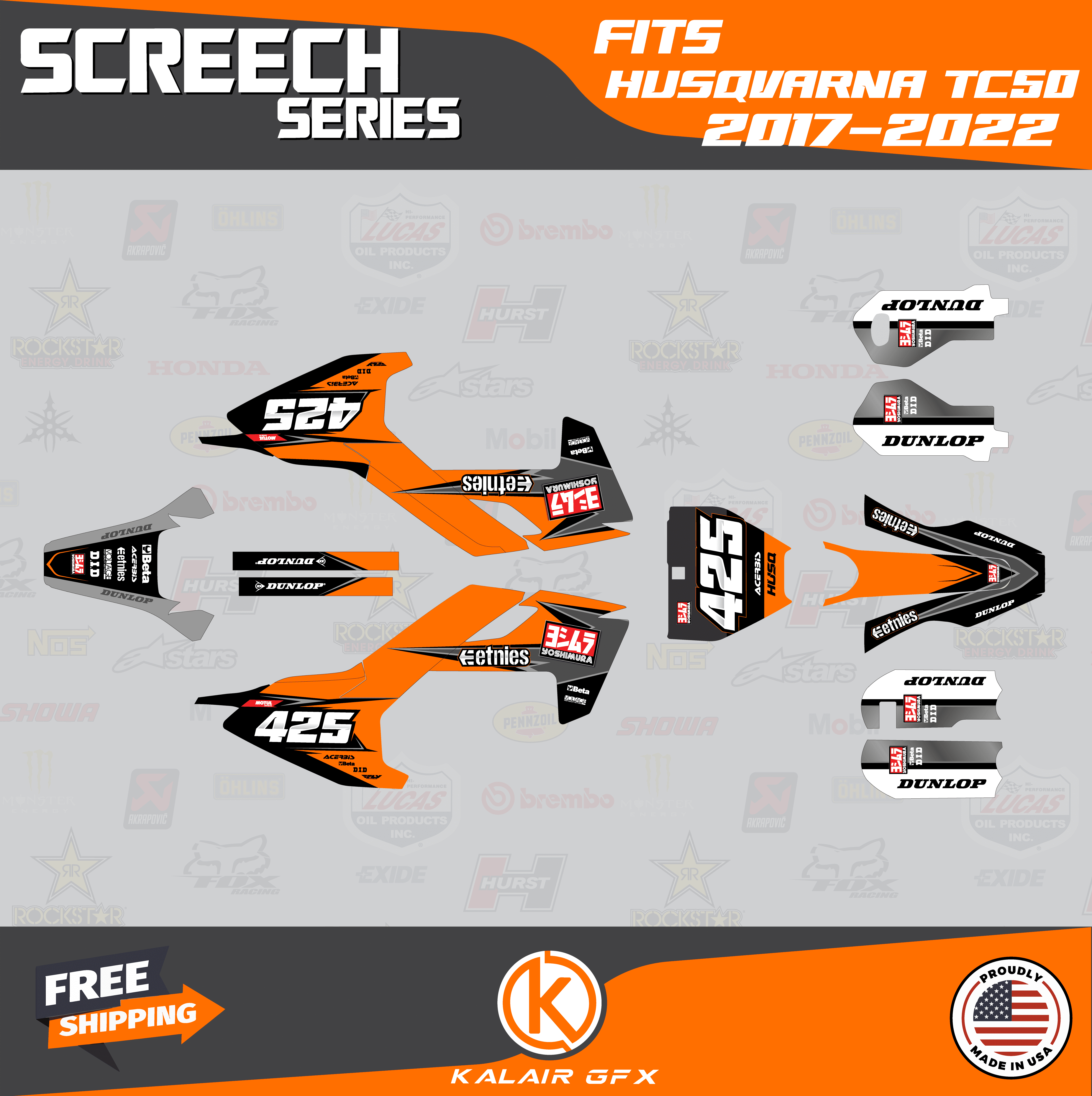 Kalair GFX Graphics Kit for Husqvarna TC50 (2019-2023) Screech Series ...