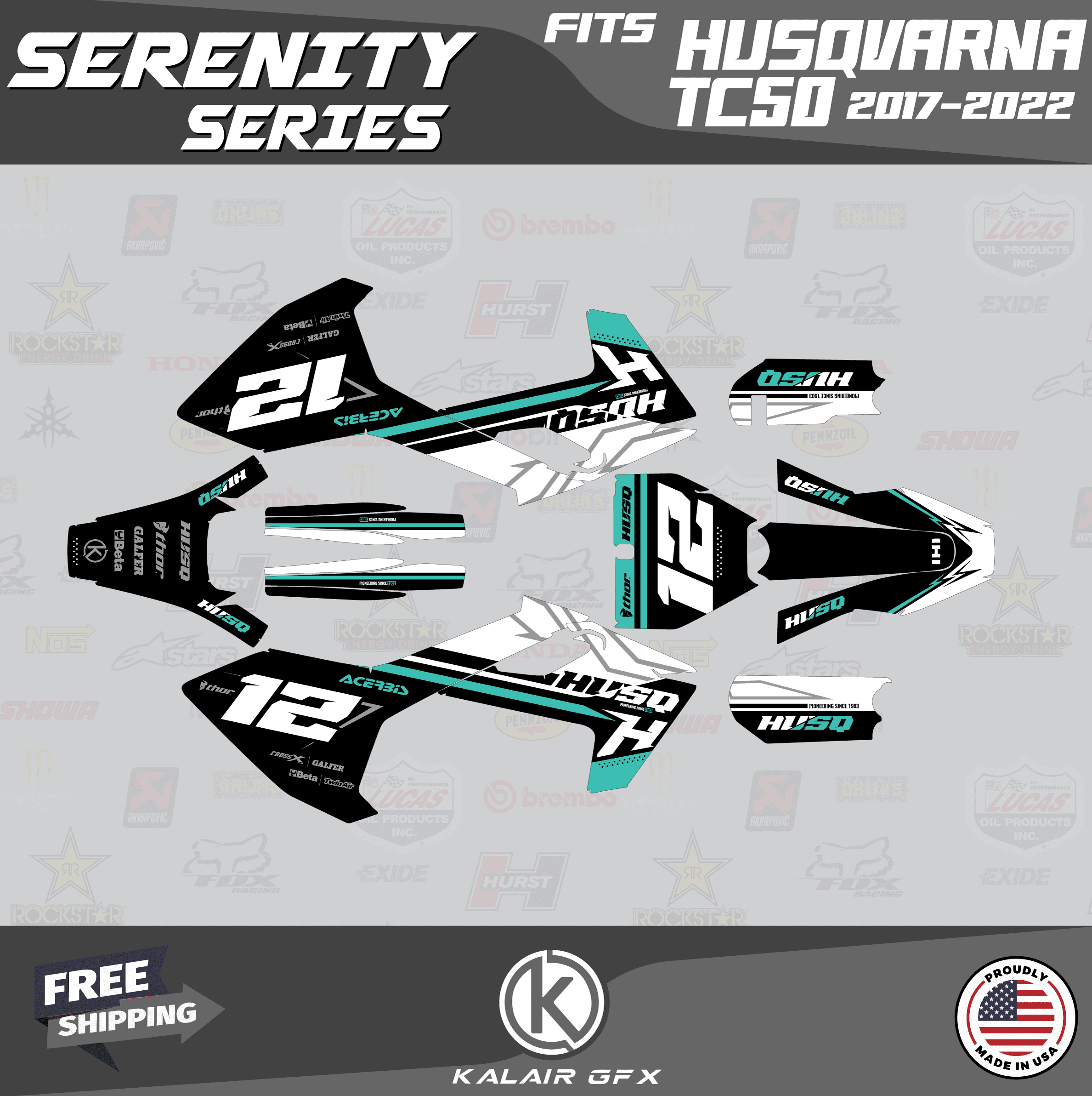 Kalair GFX Graphics Kit for Husqvarna TC50 (2019-2023) Screech Series ...