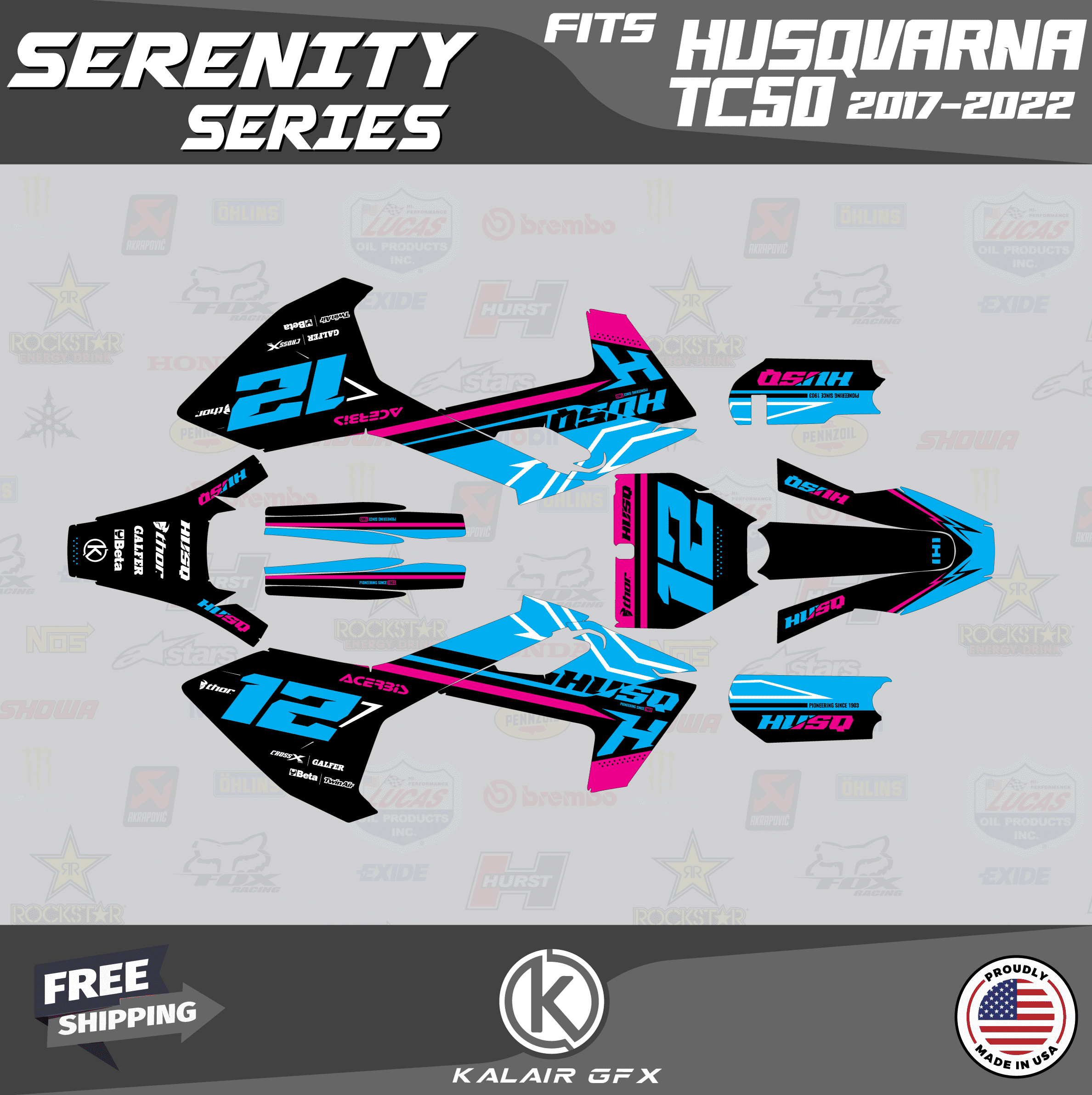 Kalair GFX Graphics Kit for Husqvarna TC50 (2019-2023) Serenity Series ...