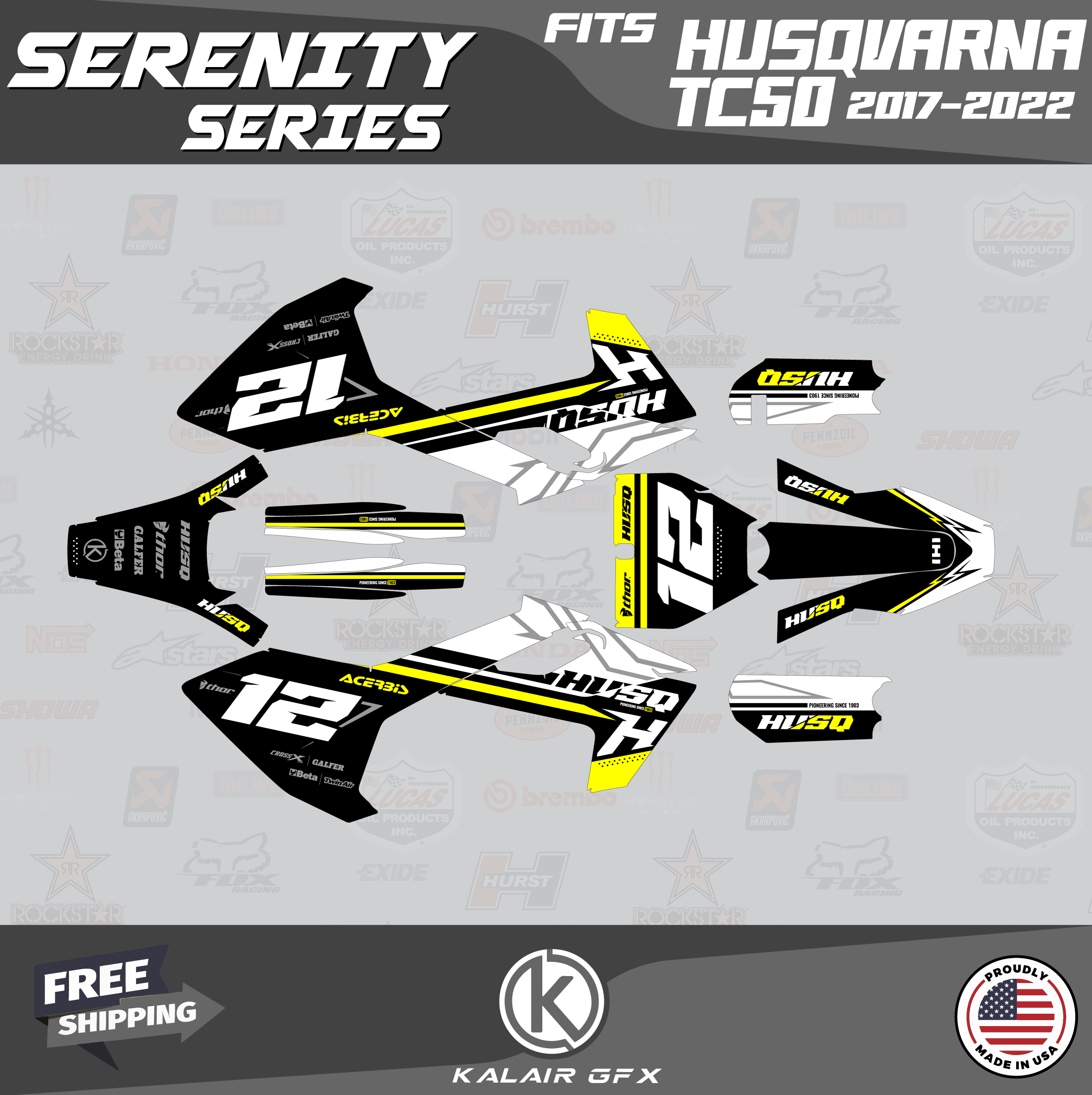 Kalair GFX Graphics Kit for Husqvarna TC50 (2019-2023) Serenity Series ...