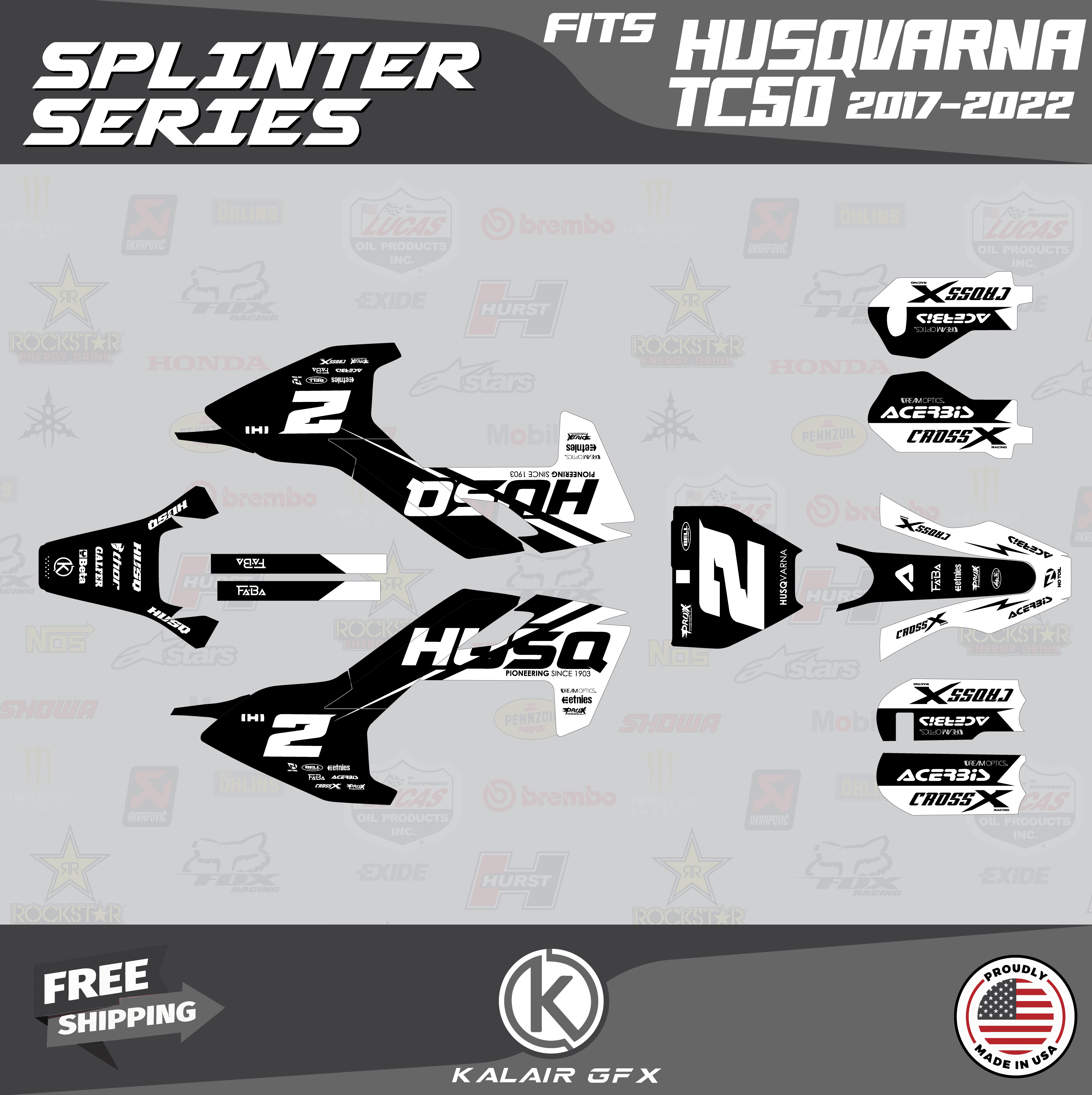 Kalair GFX Graphics Kit for Husqvarna TC50 (2019-2023) Splinter Series ...