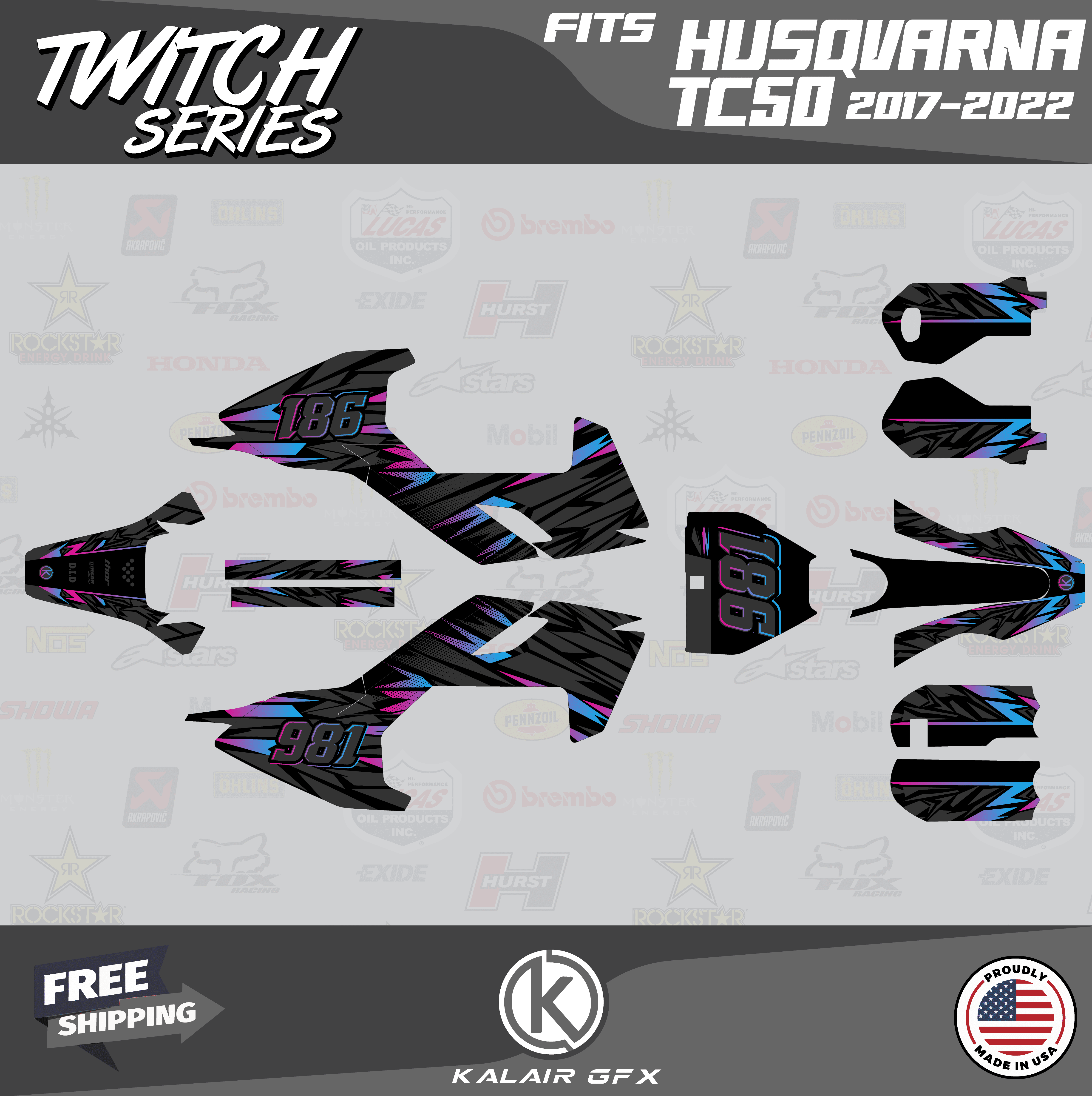 Kalair GFX Graphics Kit for Husqvarna TC50 (2019-2023) Twitch Series ...