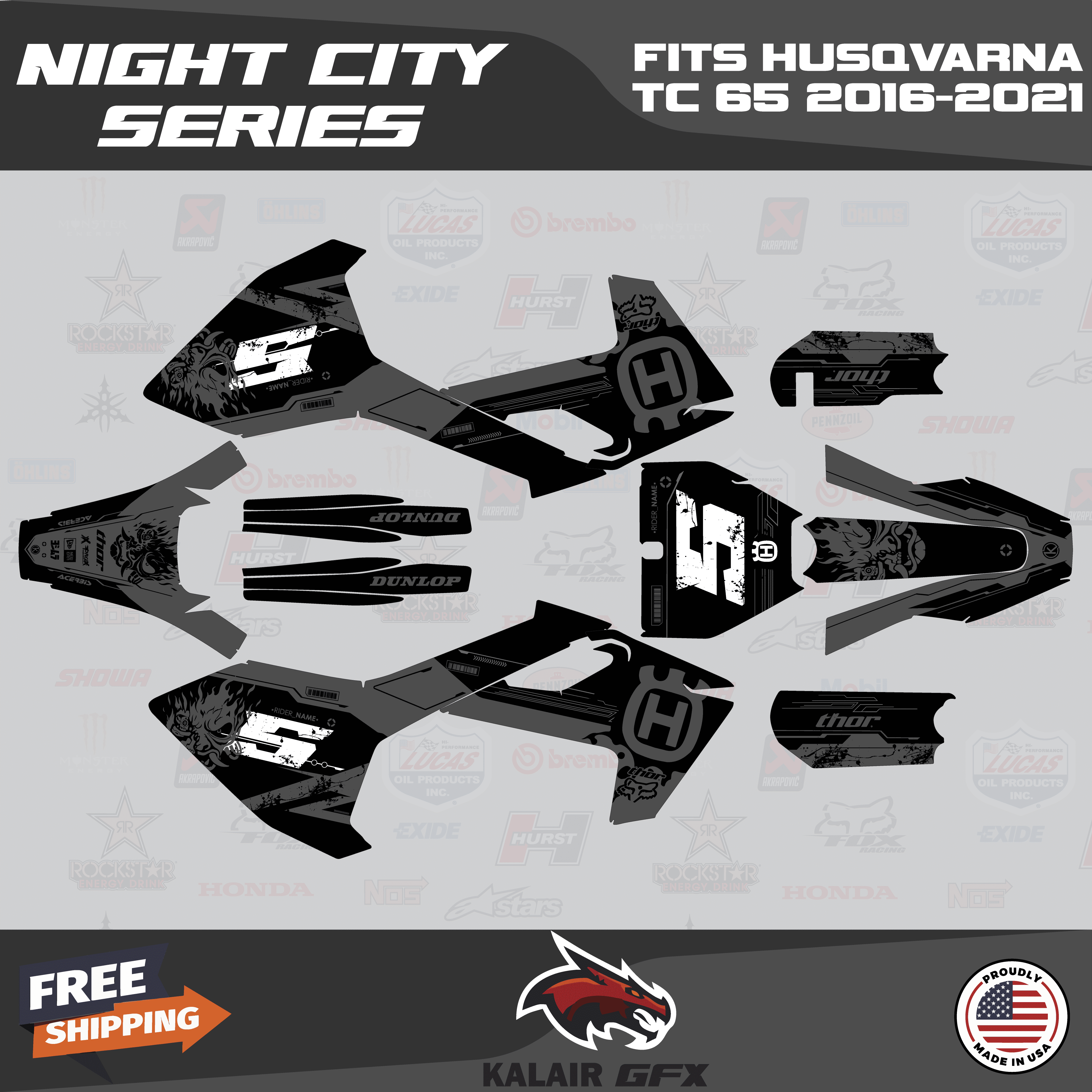 Kalair GFX Graphics Kit for Husqvarna TC65 (2016-2023) Night-city ...
