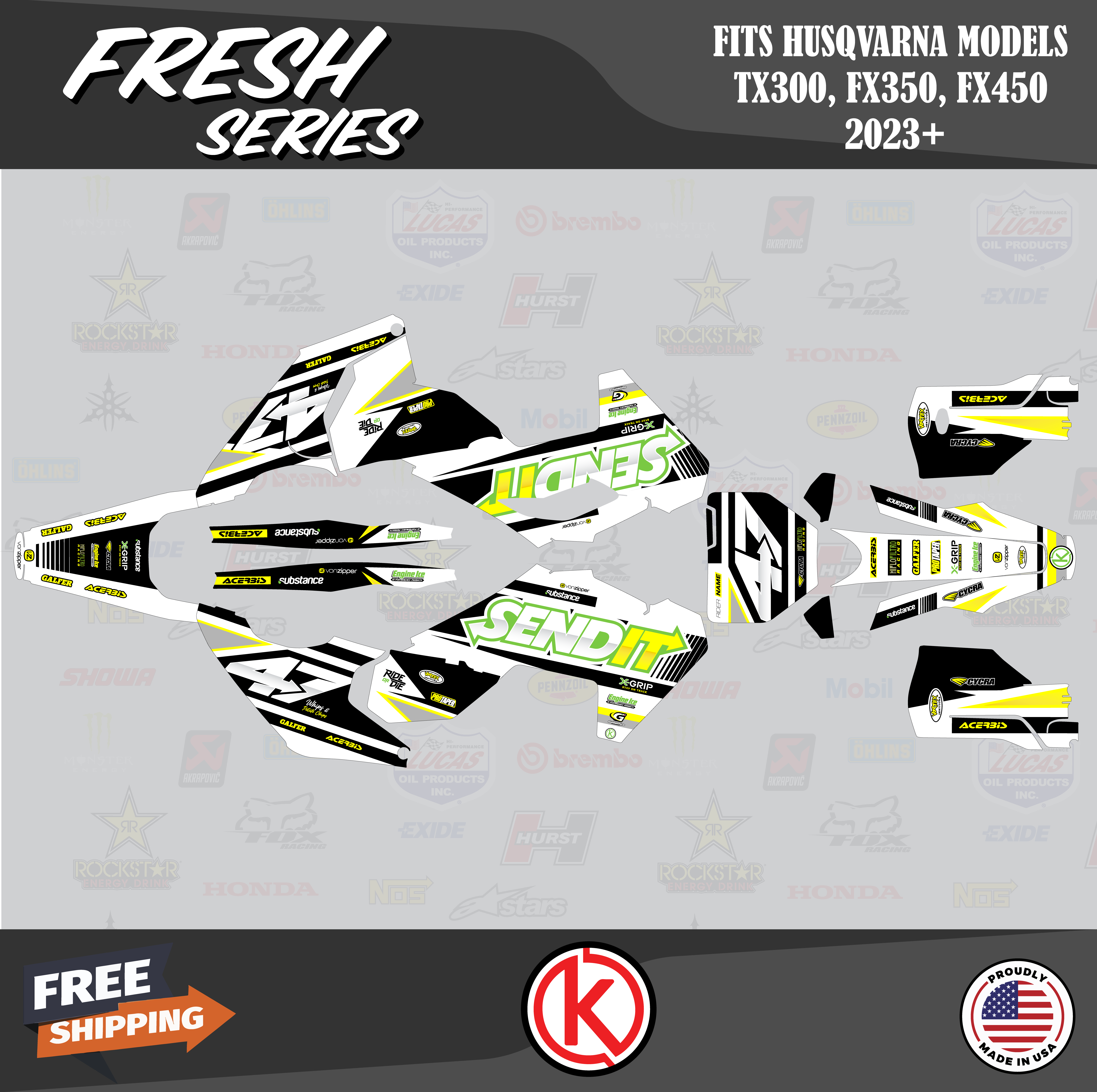 Kalair GFX Graphics Kit for Husqvarna TX300 FX350 FX450 (2023+) Fresh Series - Walmart.com