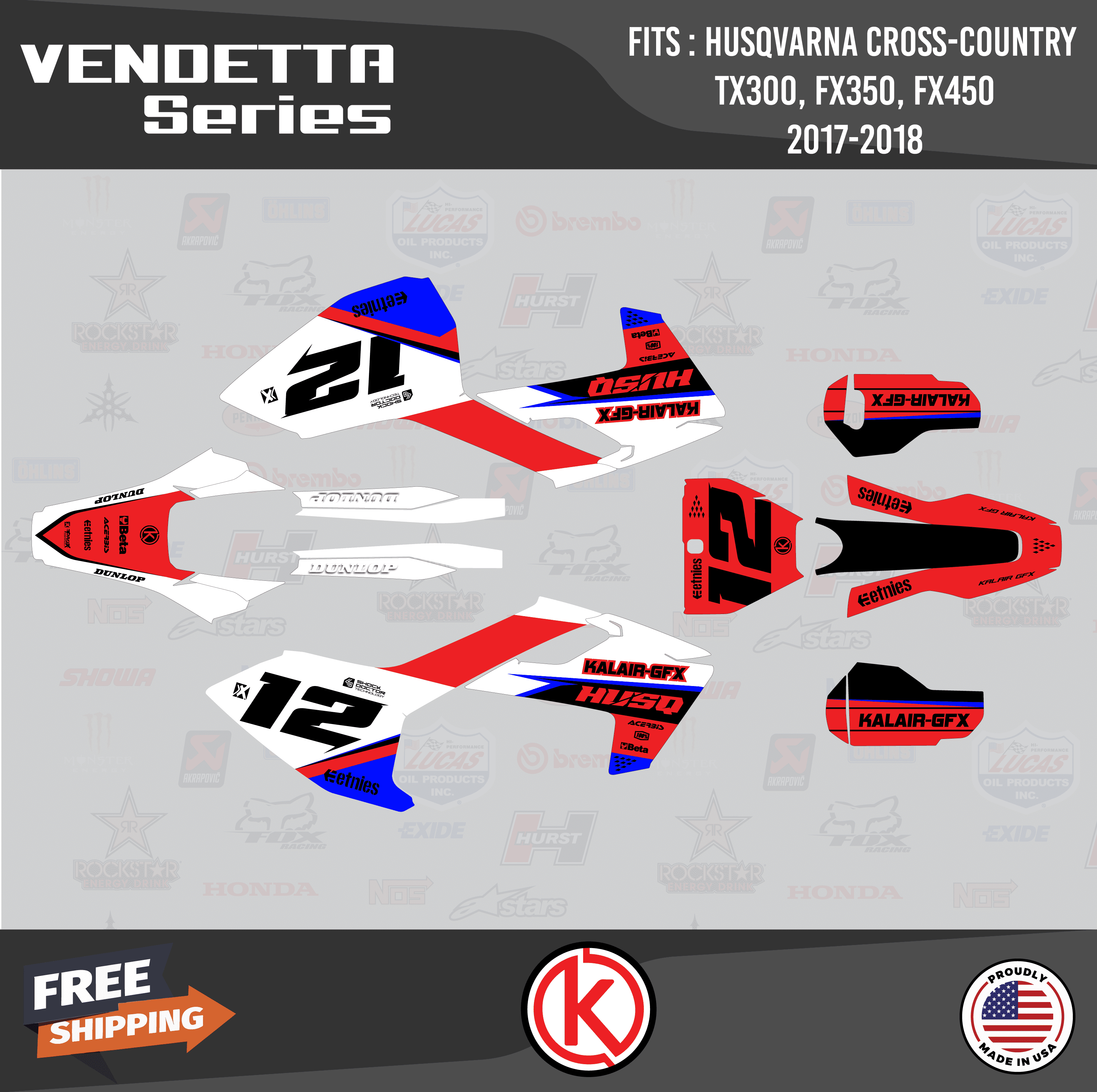 Kalair GFX Graphics Kit for Husqvarna TX300, FX350, and FX450 (2017 ...