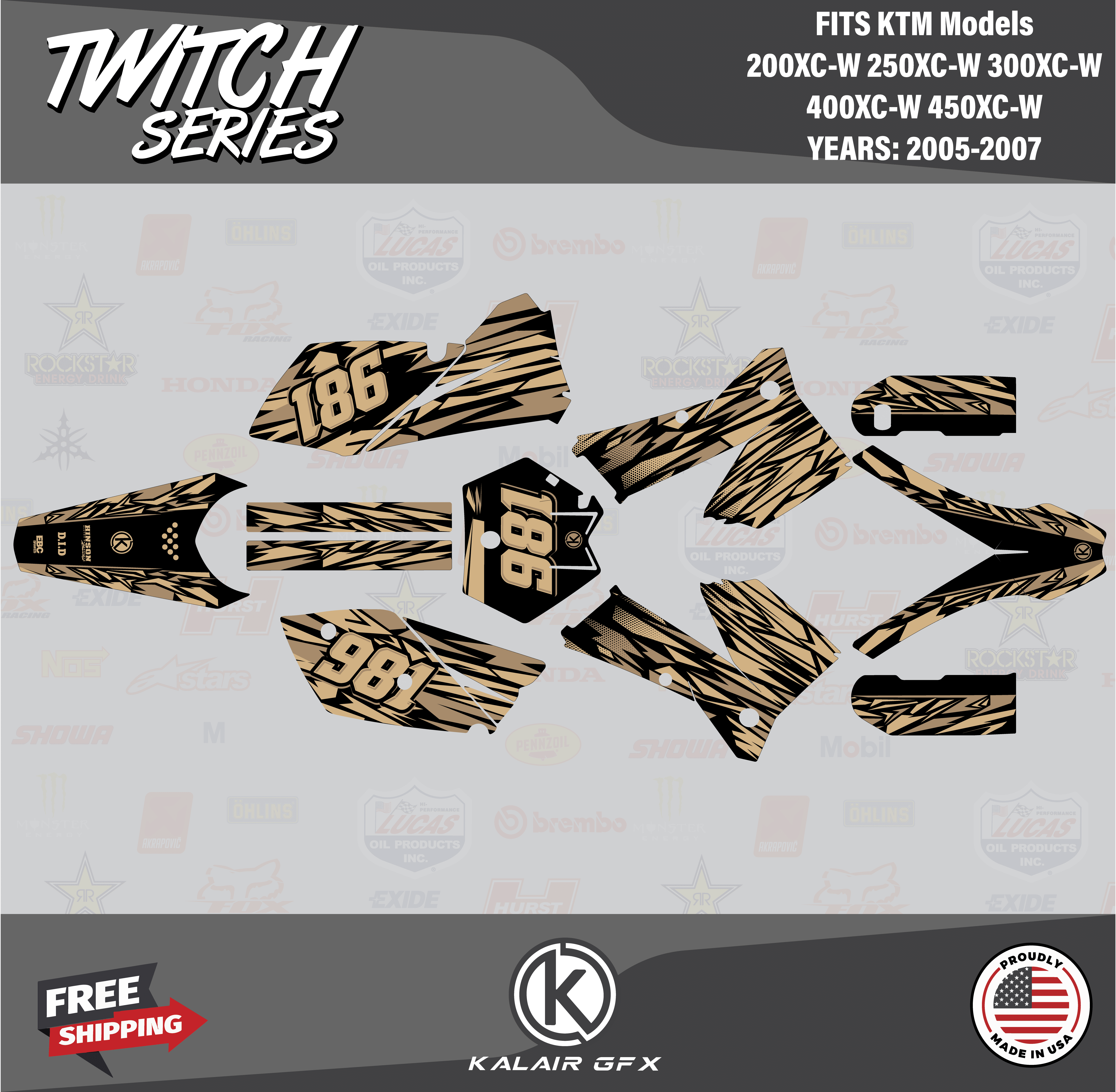 Kalair GFX Graphics Kit for KTM 2-STROKE 200XC-W, 250XC-W, 300XC-W ...